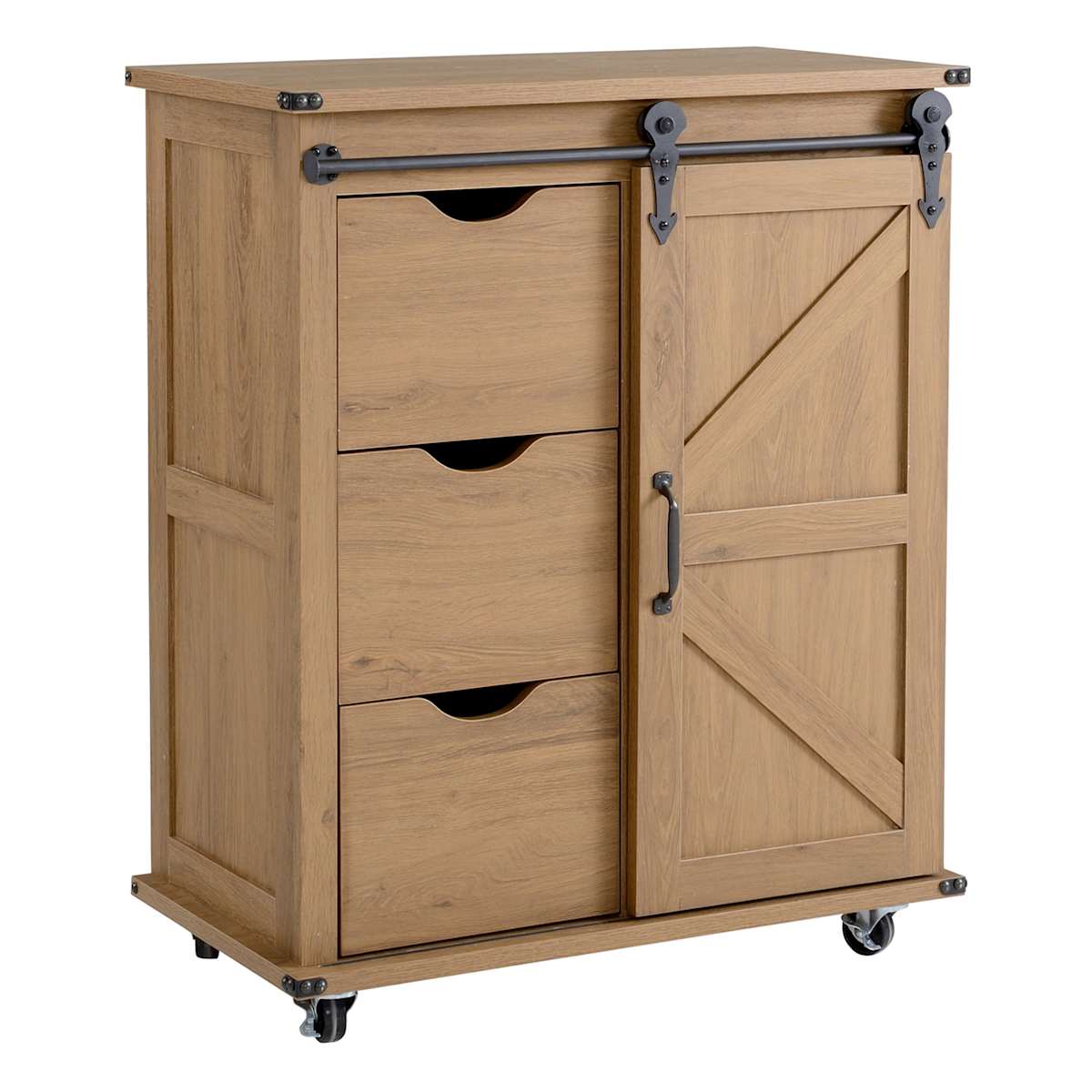 Honeybloom Jacob 3 Drawer Sliding Barn Door Cabinet Brown