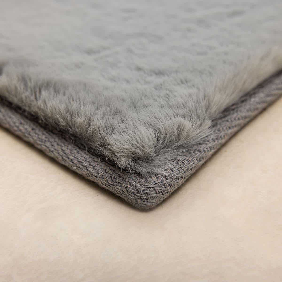 Silver Faux Rabbit Fur Accent Rug, 27x45