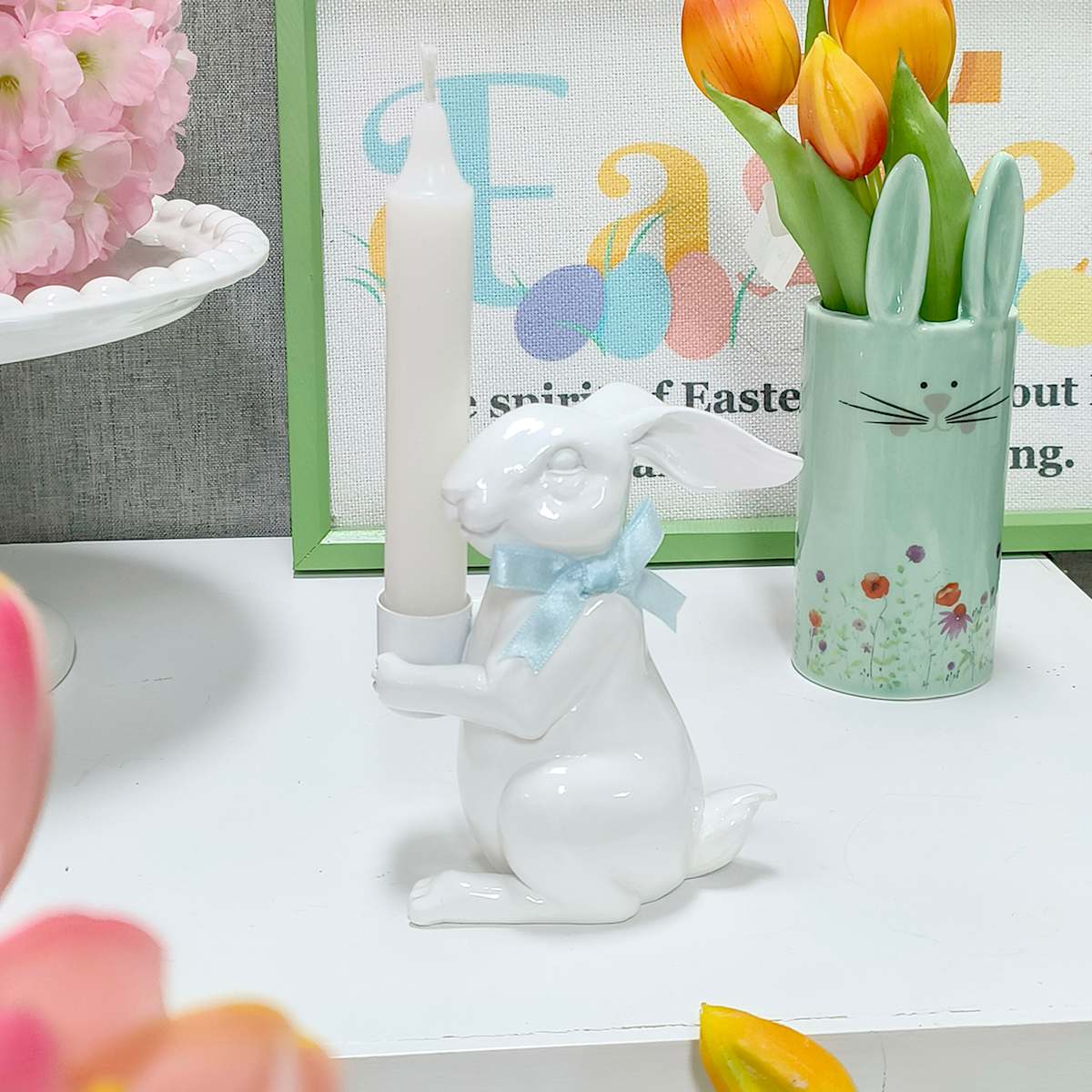 Providence White Ceramic Bunny Candle Holder, 4"