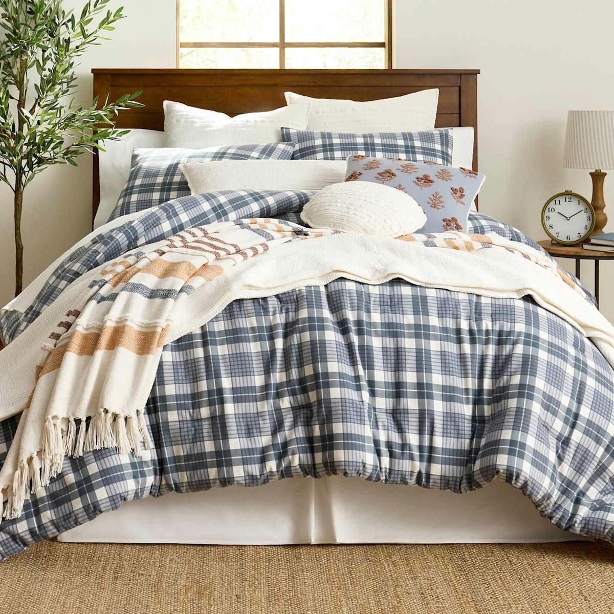 Honeybloom 3-Piece Blue Plaid Flannel Printed Cotton Comforter Set ...