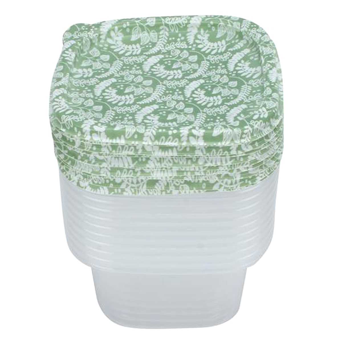 20-Piece Green Leaf Square Plastic Food Storage Containers
