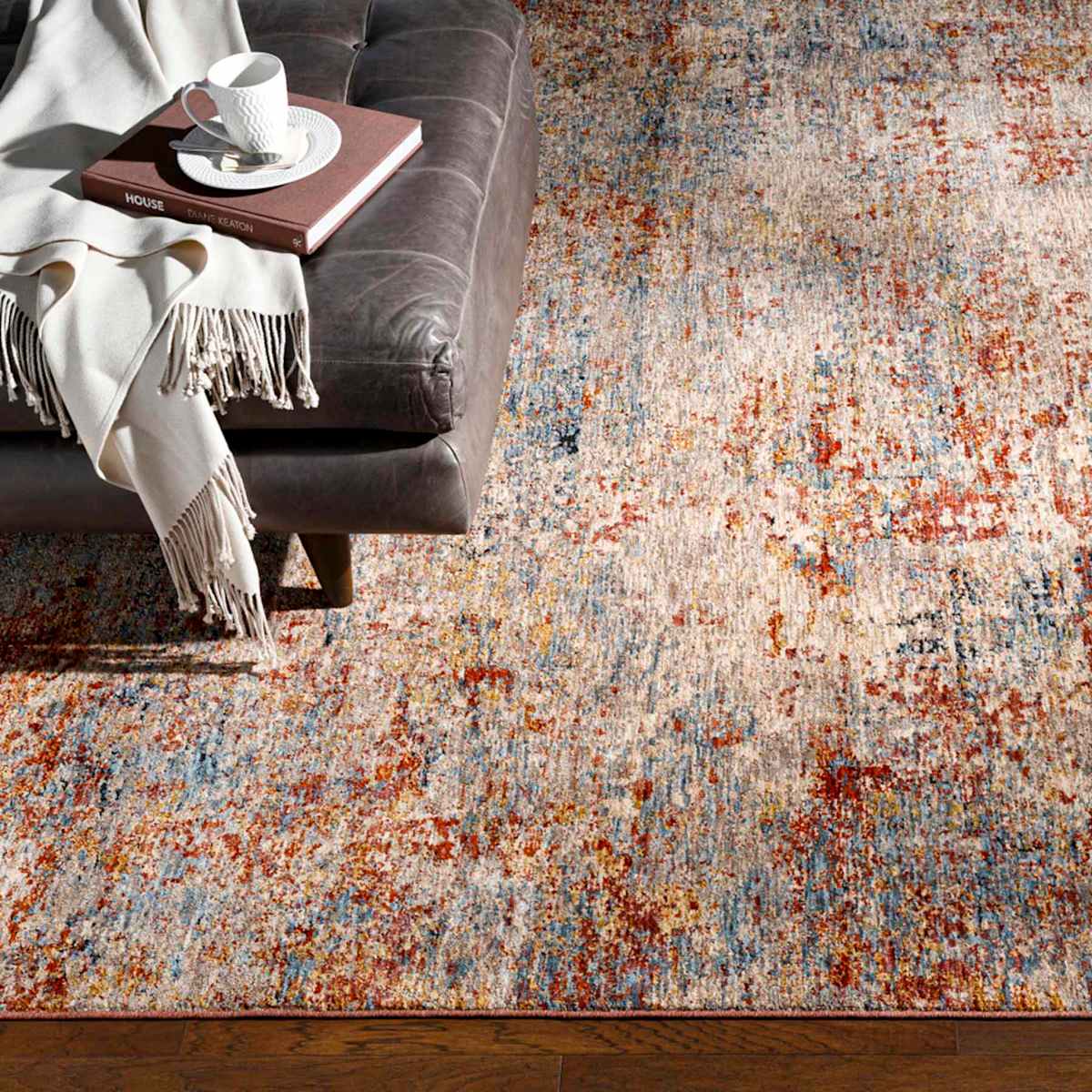 (A522) Mirabel Scarlet Abstract Area Rug, 5x7