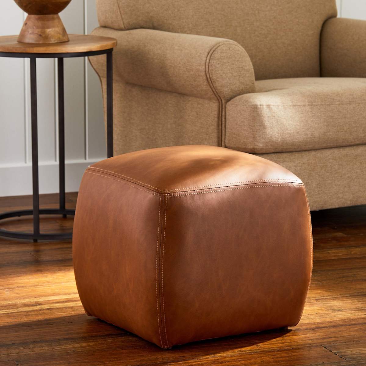 Honeybloom Beau Faux Leather 17 Cognac Ottoman at Home