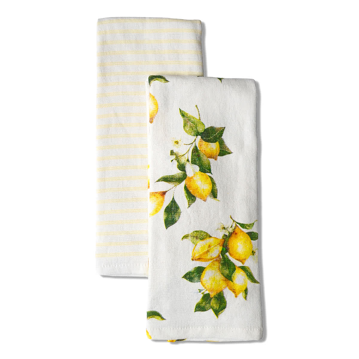 Set of 2 Yellow Lemon Print Terry Cotton Kitchen Towels
