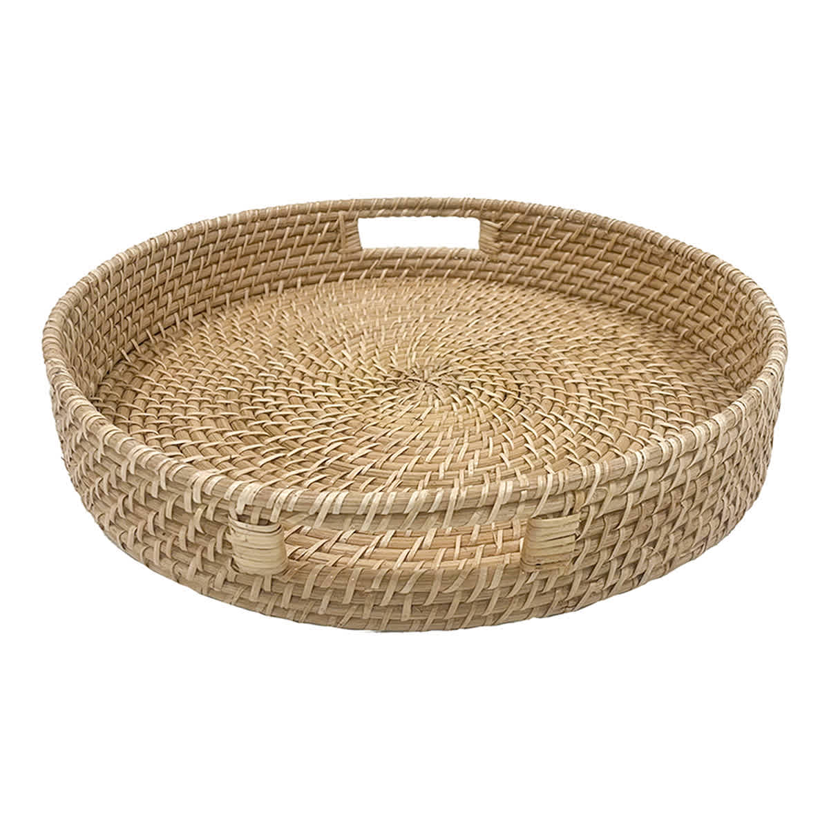 Tan Round Rattan Tray, 17.3"
