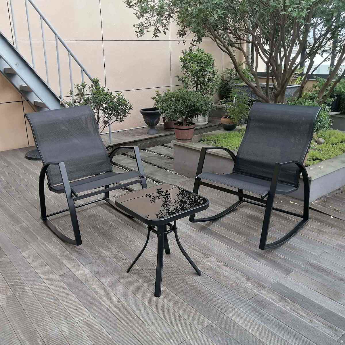 Crosby St. Sling Rocker Patio Chat Set, Black | At Home