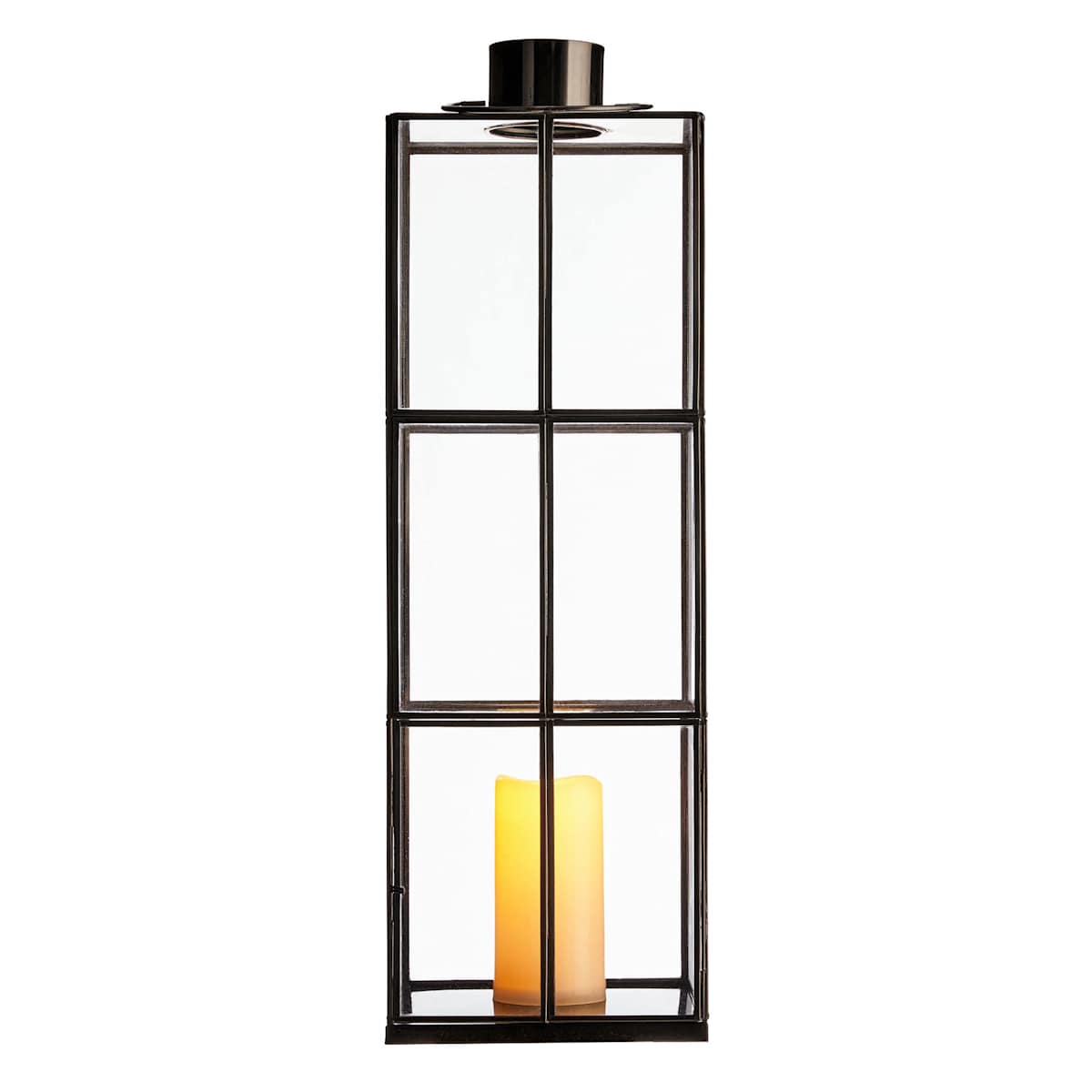 Black Metal Rectangle Cutout Oversized Lantern, 25"