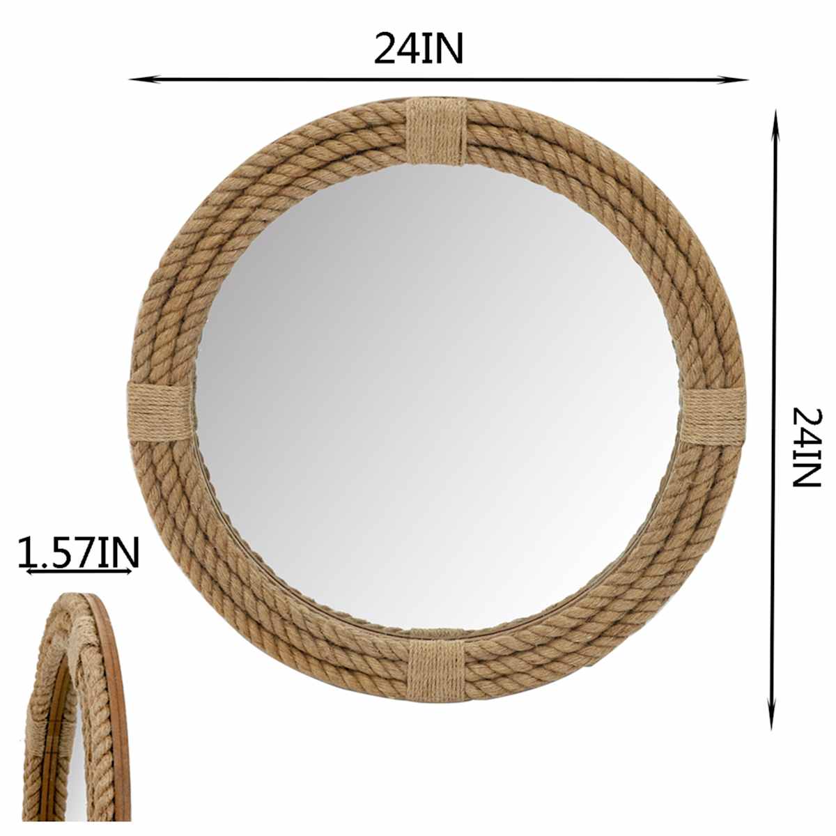 Honeybloom Brown Round Rope Wall Mirror, 24"
