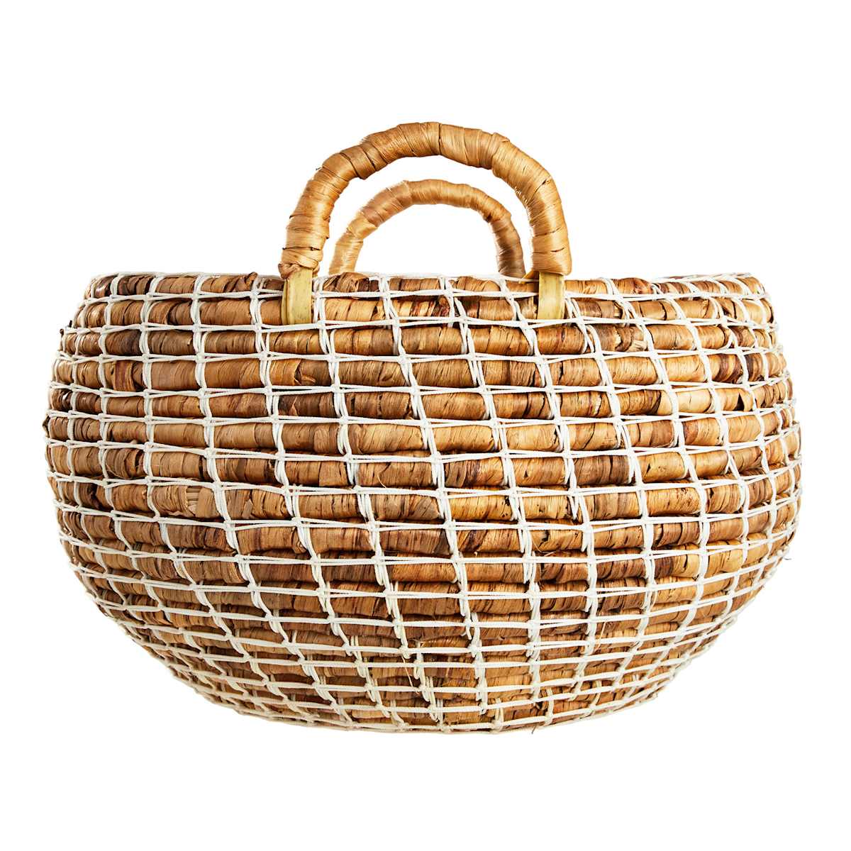 Water Hyacinth Round Storage Basket with Handle, Large