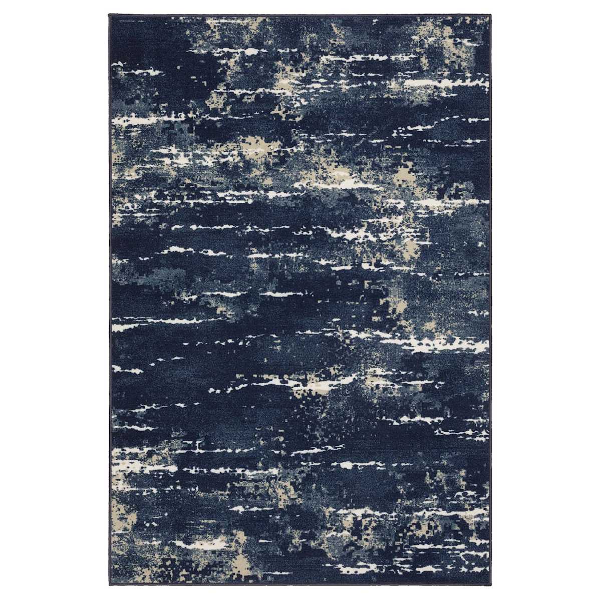 (D627) Andover Navy Blue Abstract Area Rug, 4x6