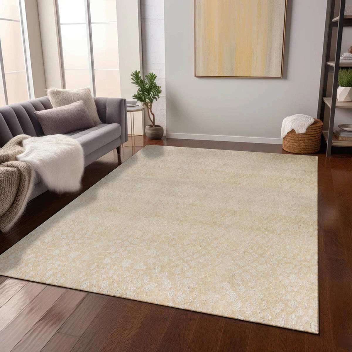 (B906) Neutral Abstract Animal Area Rug, 8x10