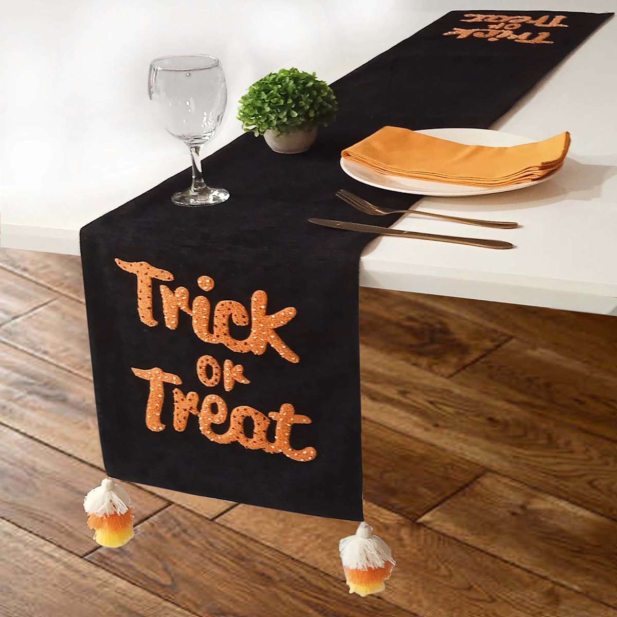 Trick or Treat Table Runner with Candy Corn Tassel | At Home