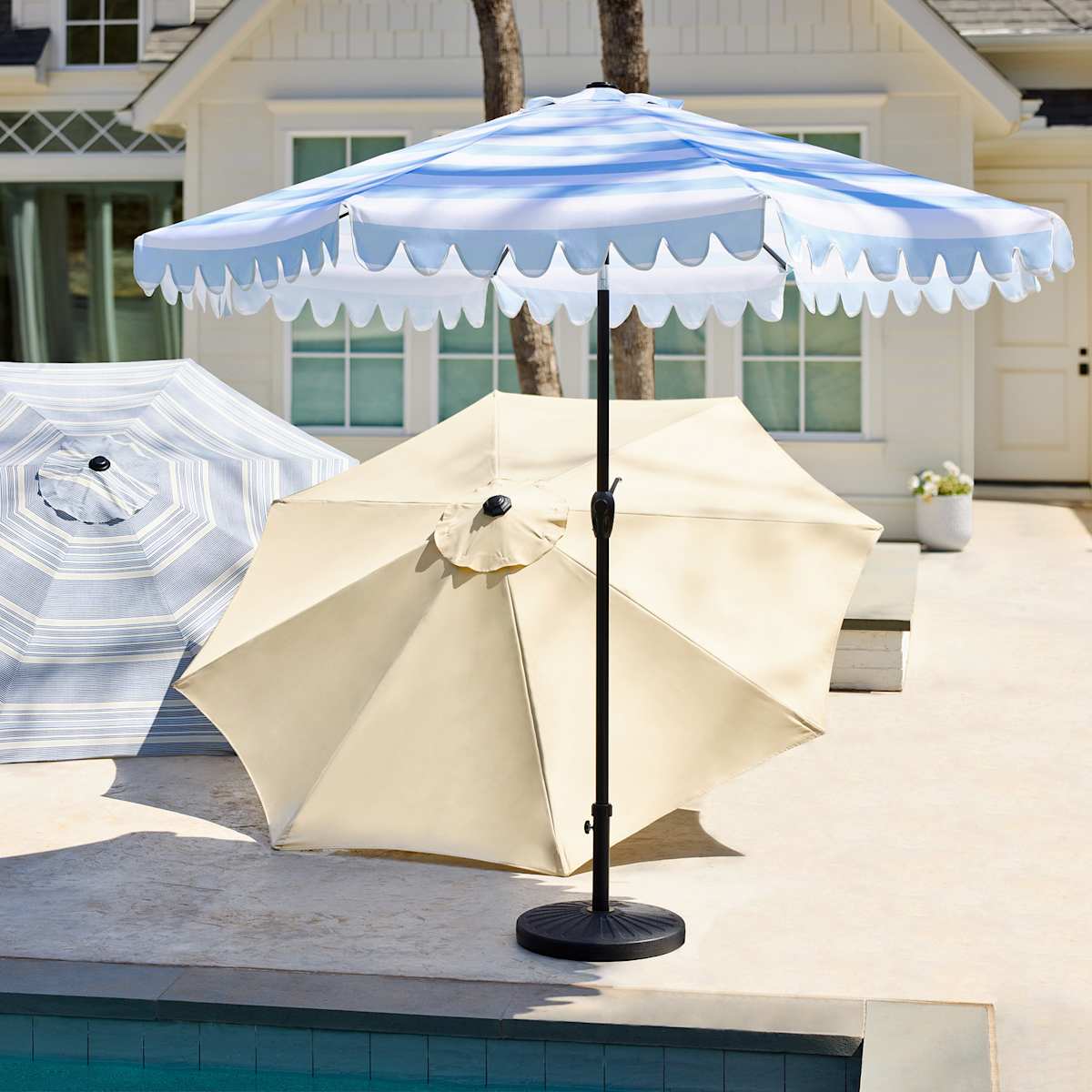 Chambray & White Cabana Stripe Scallop Crank & Tilt Outdoor Patio ...