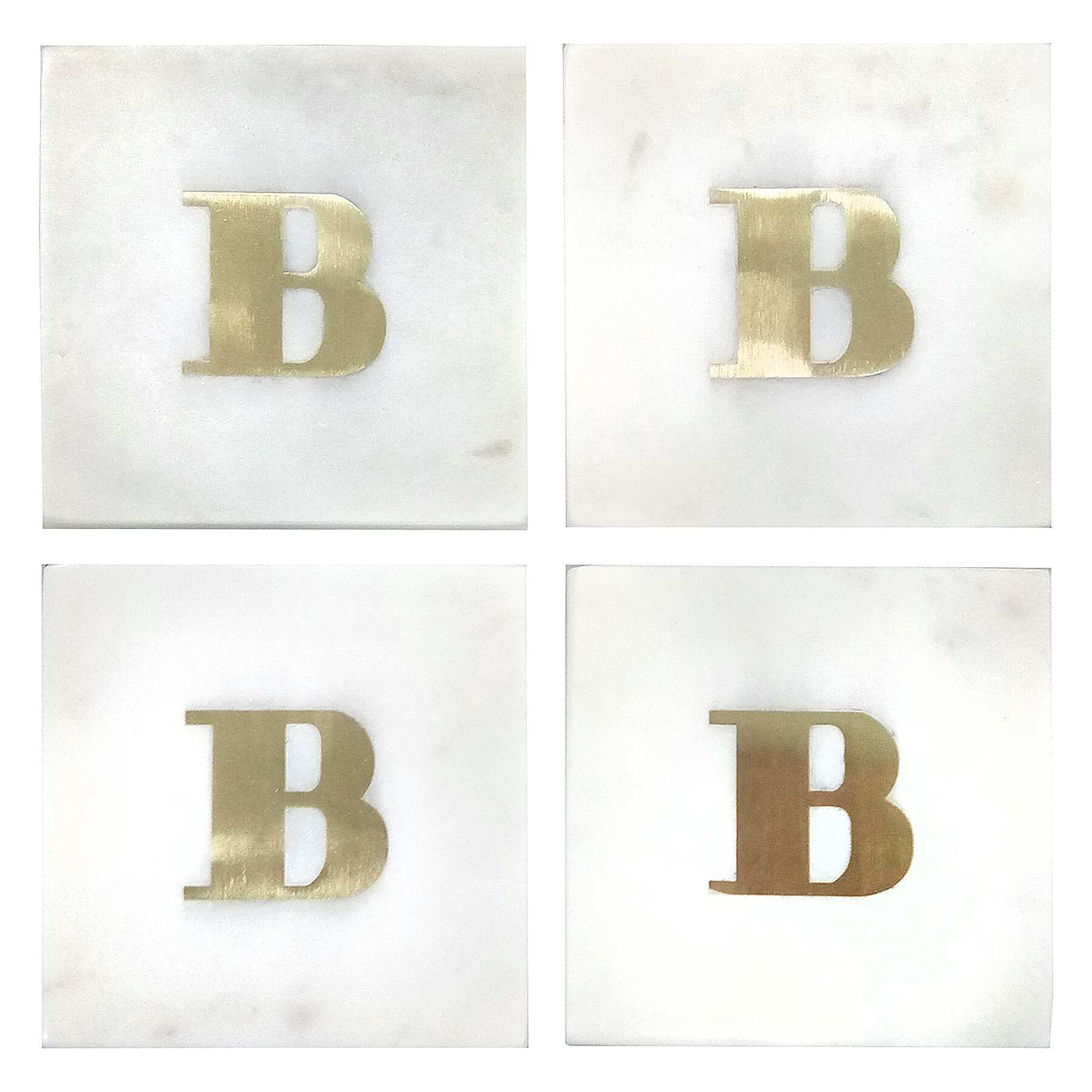 Set of 4 Marble & Brass Monogram Coasters, B