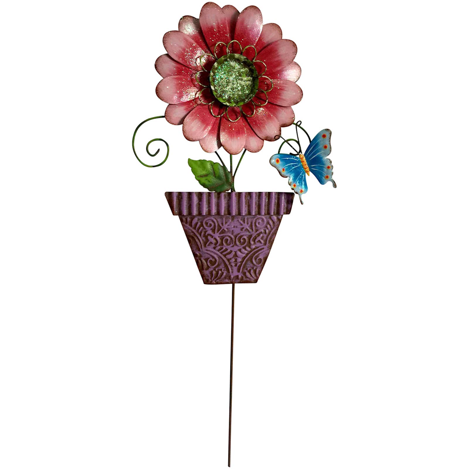 Pink Flower with Purple Pot Yard Pick, 22" | At Home