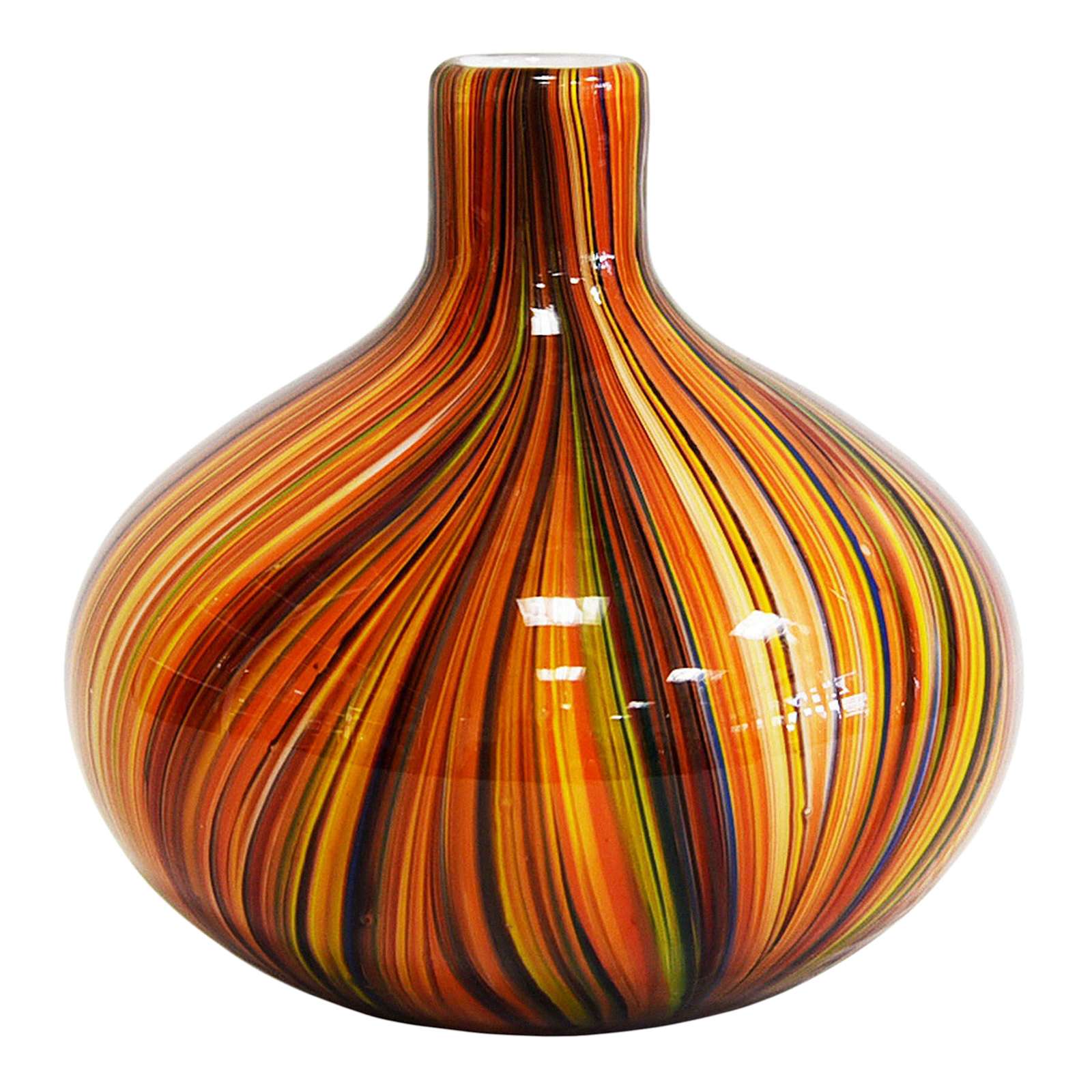 Multicolor Striped Glass Vase, 7"