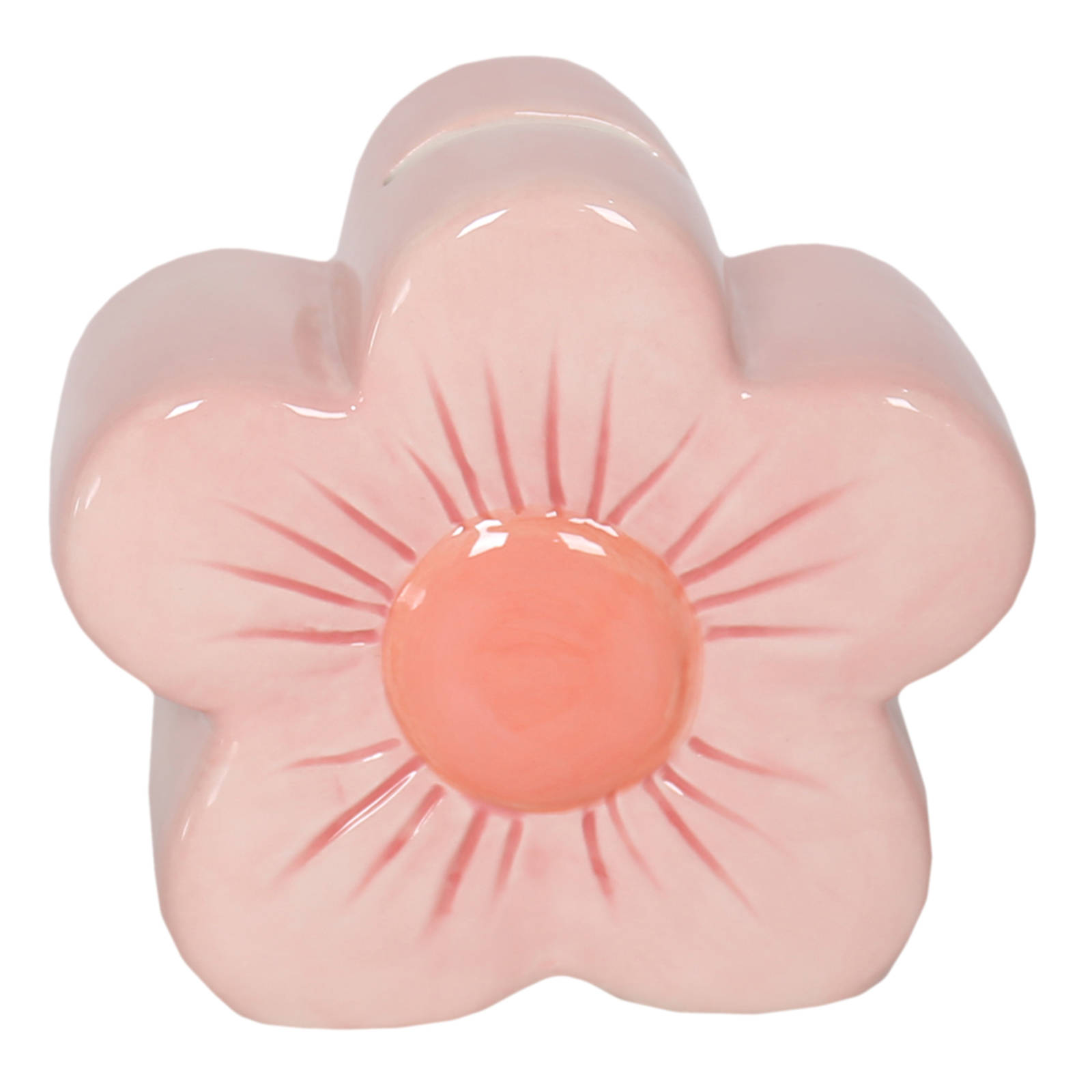 Tiny Dreamers Pink Ceramic Flower Piggy Bank, 5"