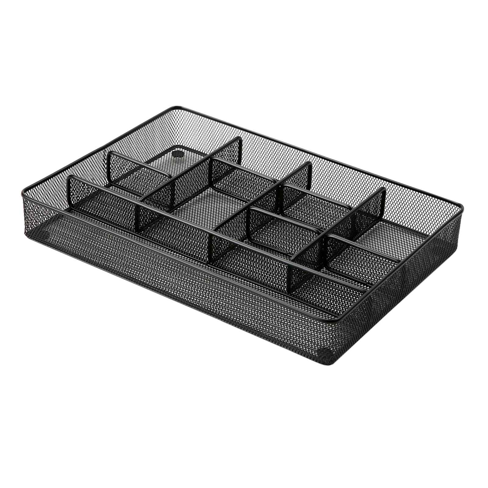 10-Compartment Black Metal Drawer Organizer