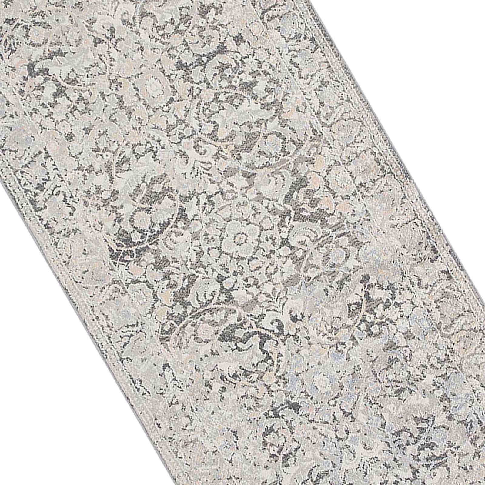 (B769) Helena Grey Floral Runner, 2x7