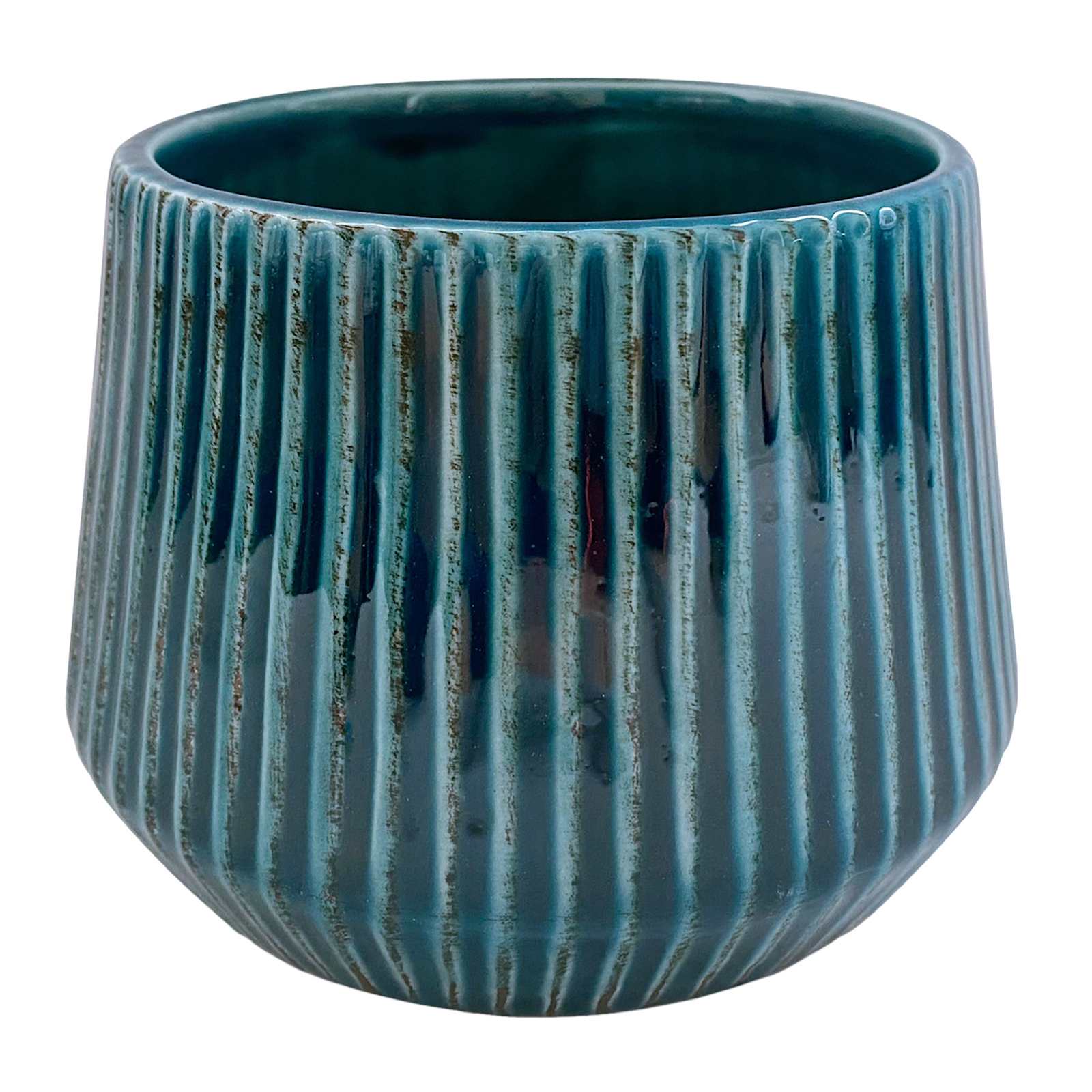 Indoor Teal Lines Ceramic Pot, Medium | At Home