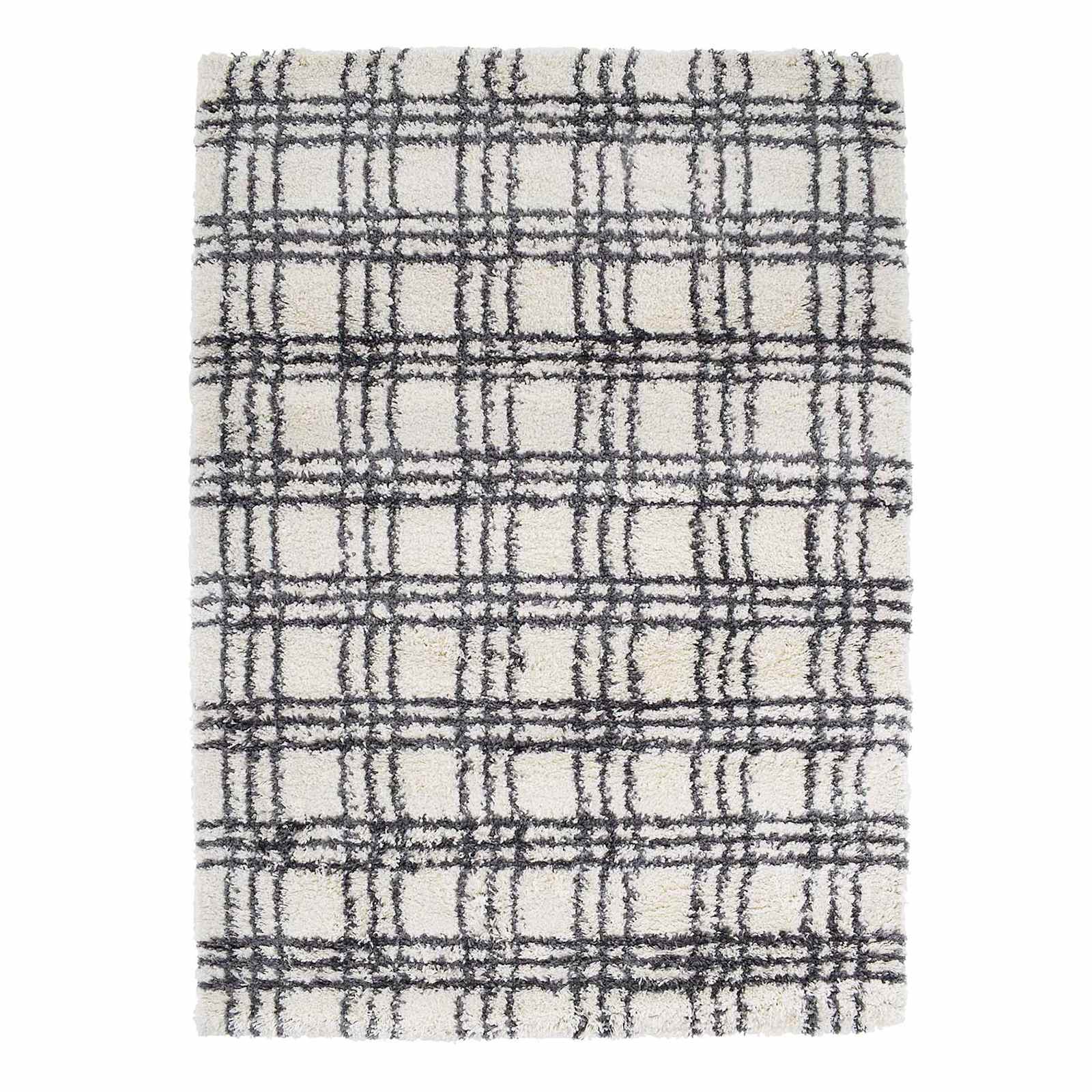 Honeybloom Ivory and Dark Grey Plaid Design Shag Area Rug, 5x7 | At Home