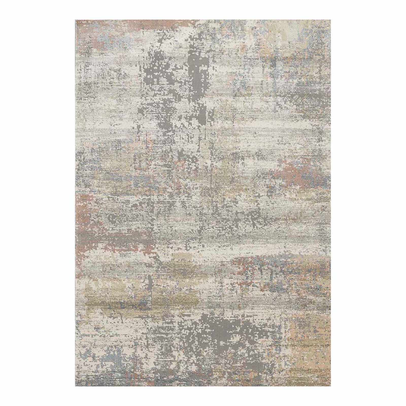 (B606) Villa Abstract Distressed Ivory & Grey Area Rug, 8x10