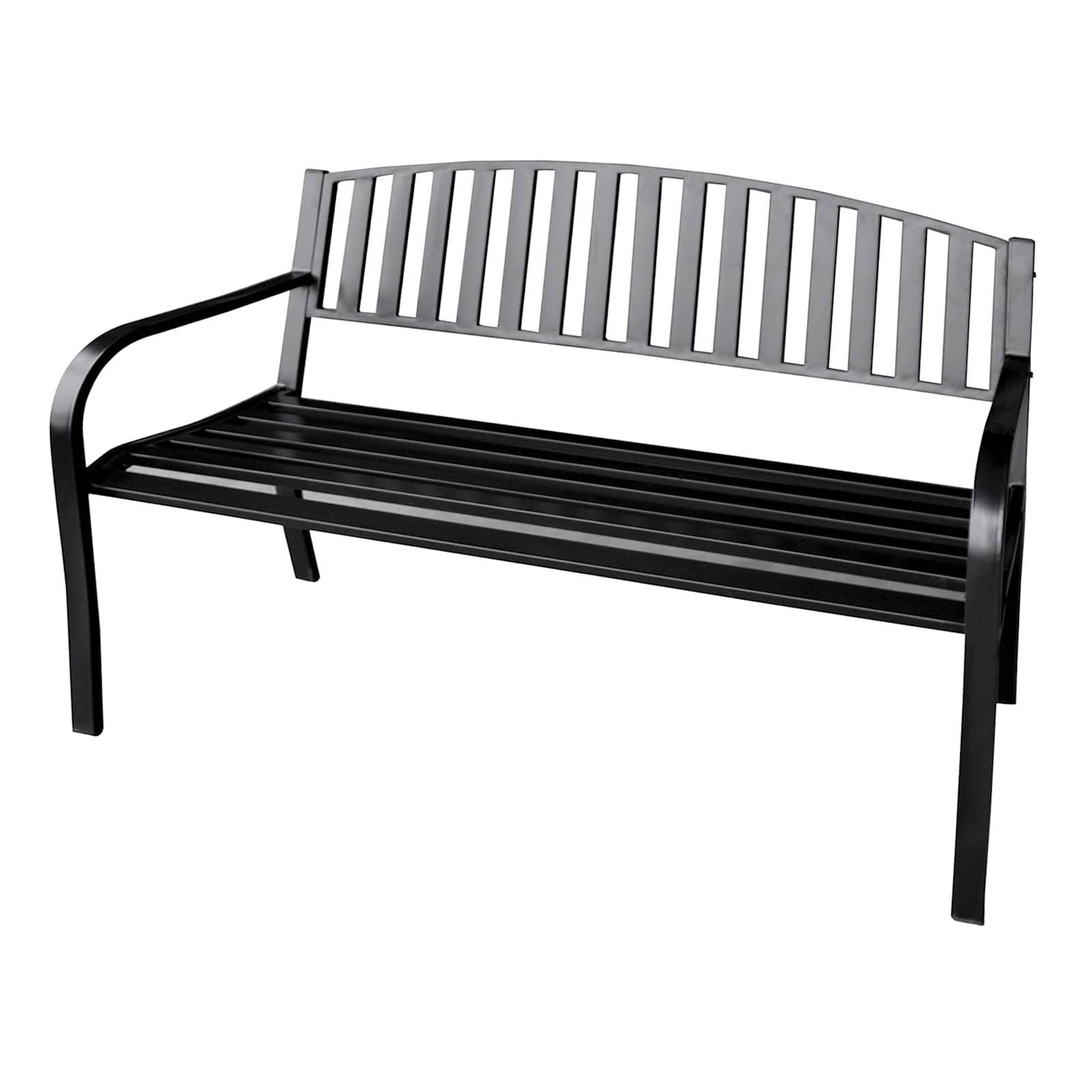 Black Steel Slat Back Patio Bench
