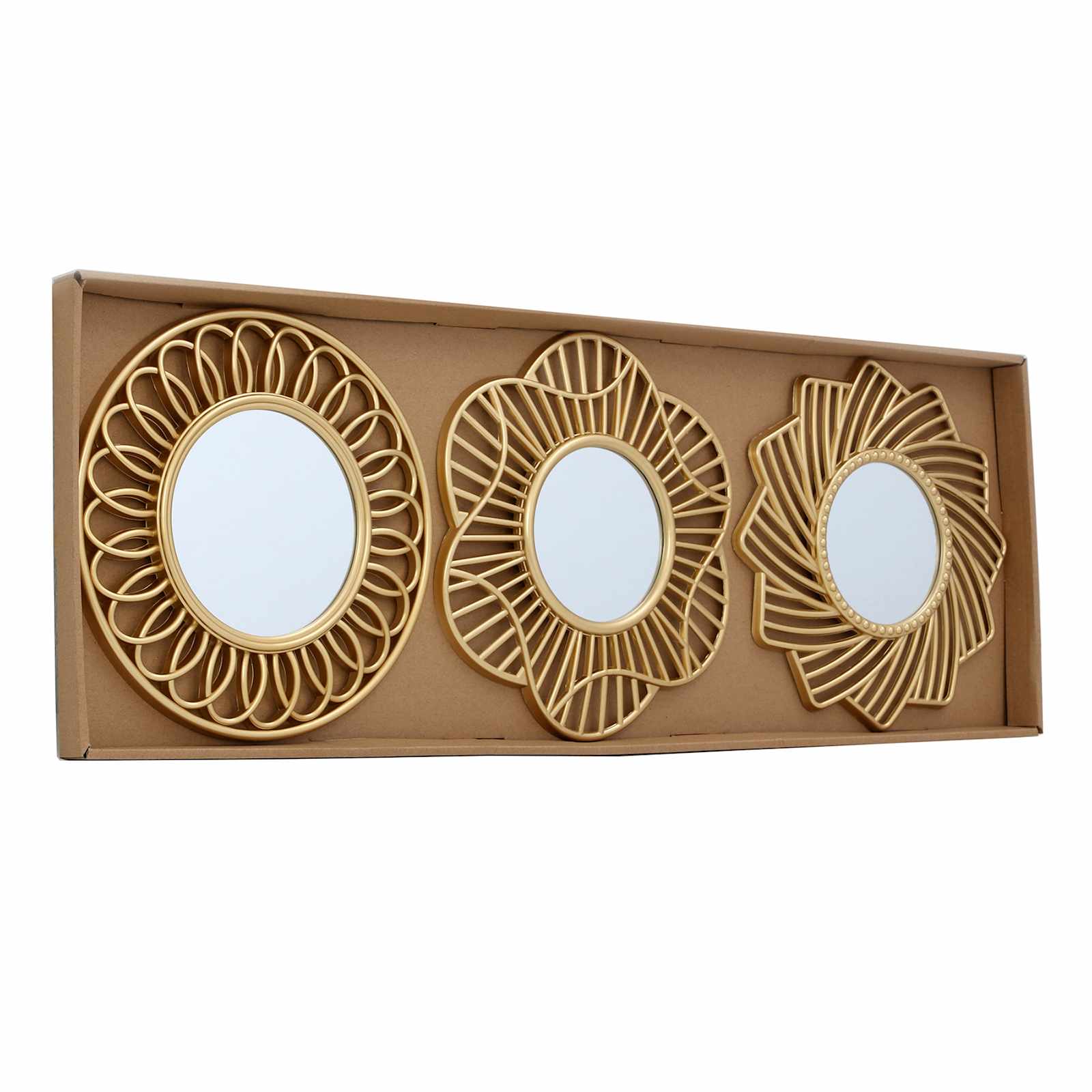 3-Piece Gold Wall Mirror Set, 10"