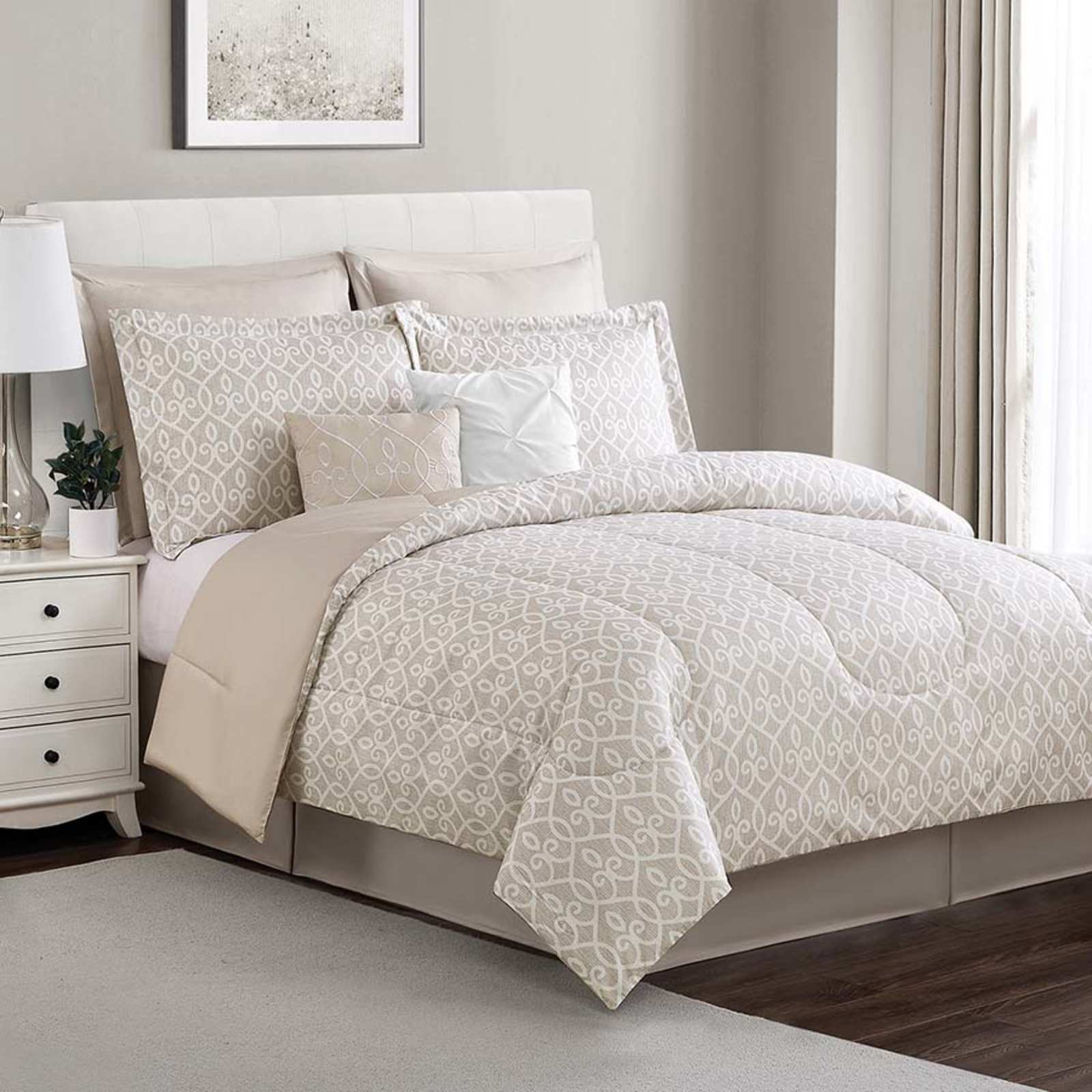 6-Piece Jenna Natural Lattice Print Essential Comforter Set, Twin