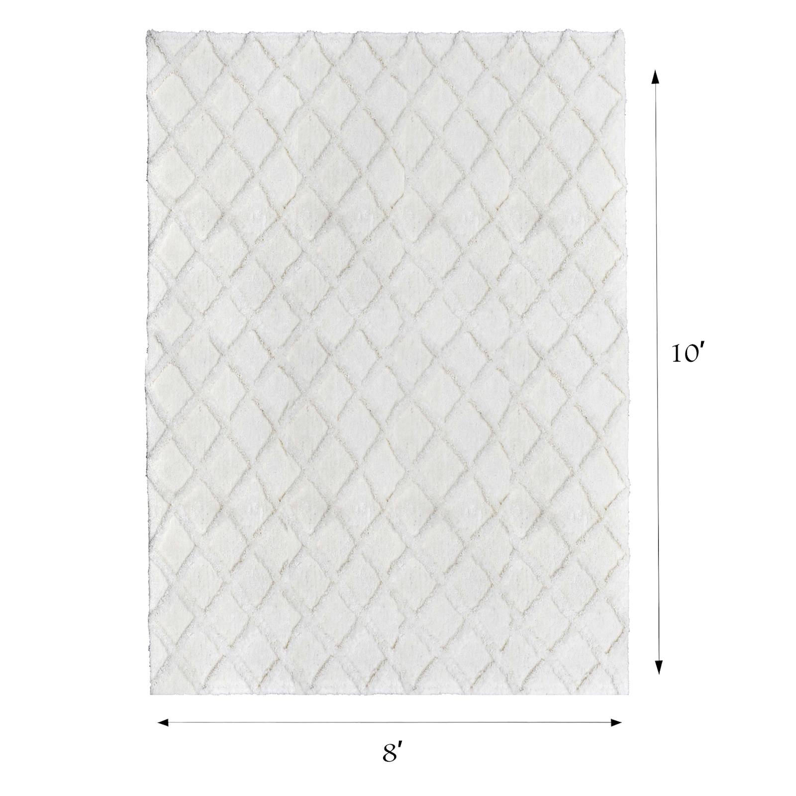 (B813) Ivory Diamond Tufted Shag Area Rug, 8x10