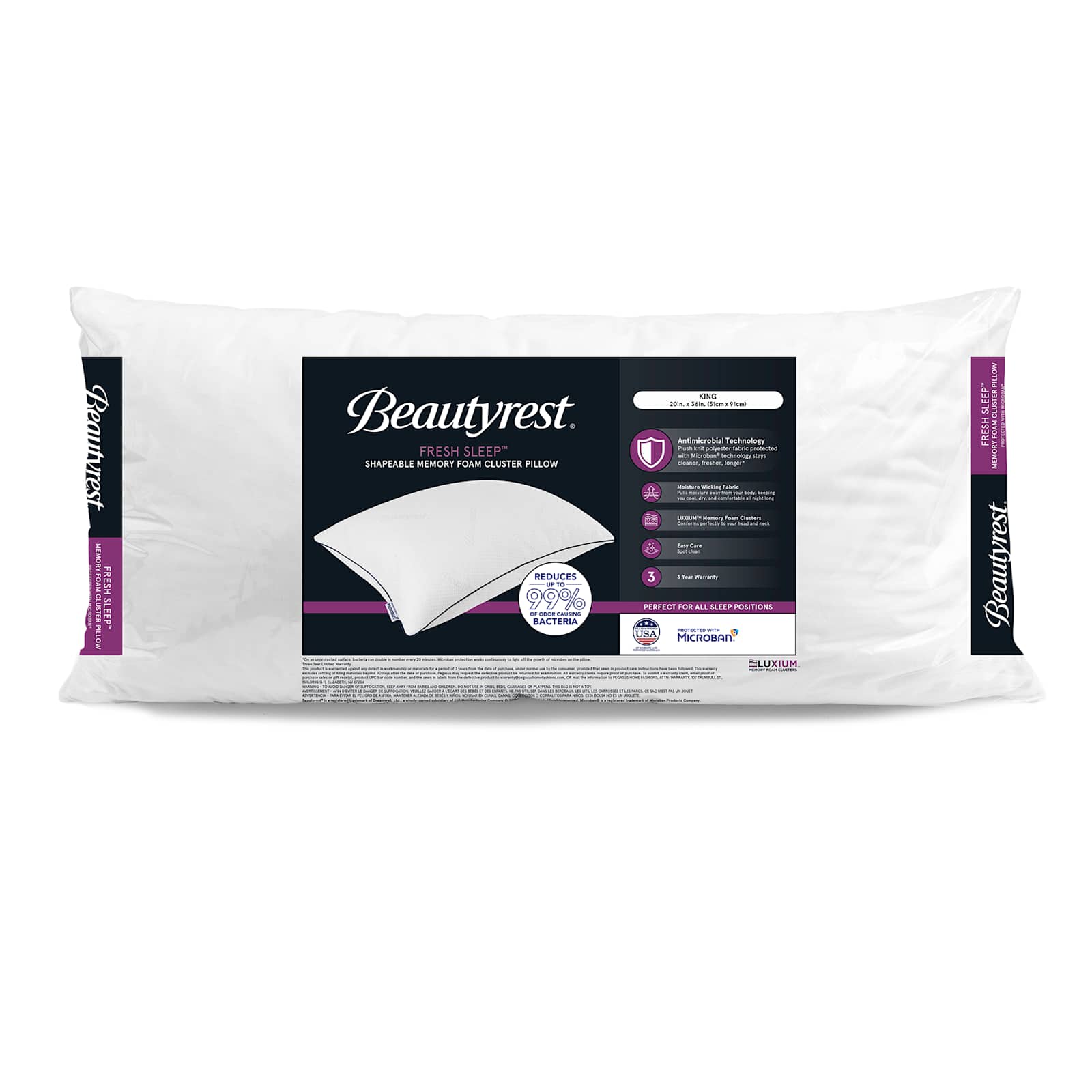 Beauty Rest Fresh Sleep Bed Pillow, King