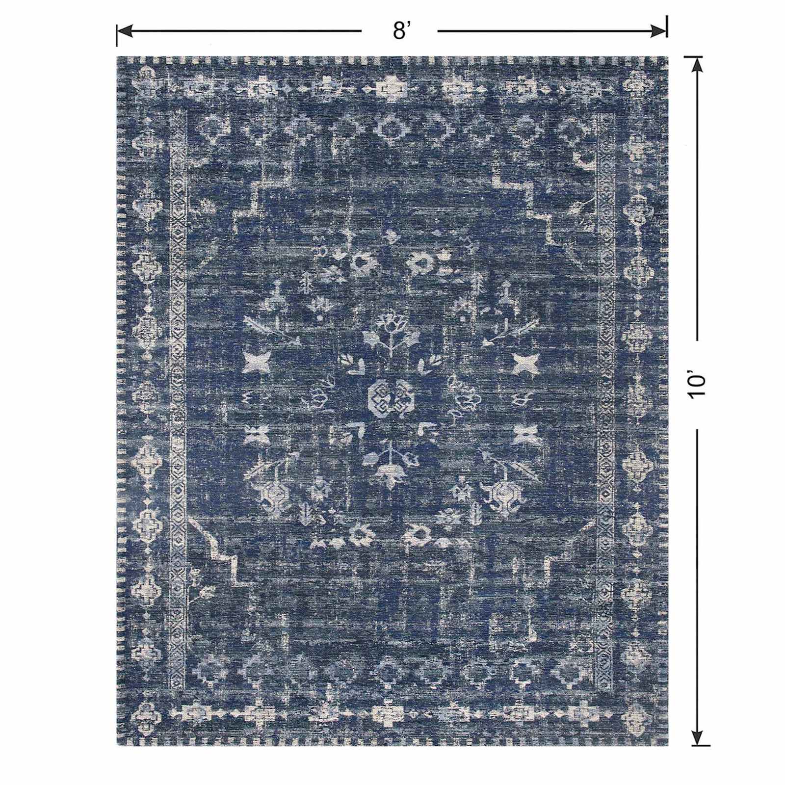(B823) Teagan Navy Blue Floral Flatweave Area Rug, 8x10