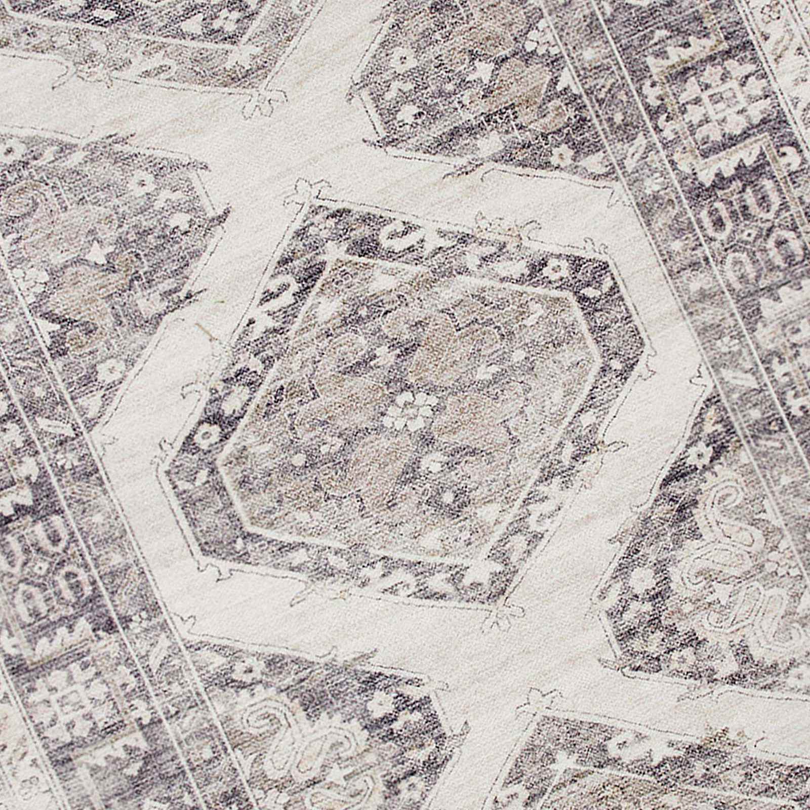 (B829) Grey & White Floral Washable Area Rug, 8x10