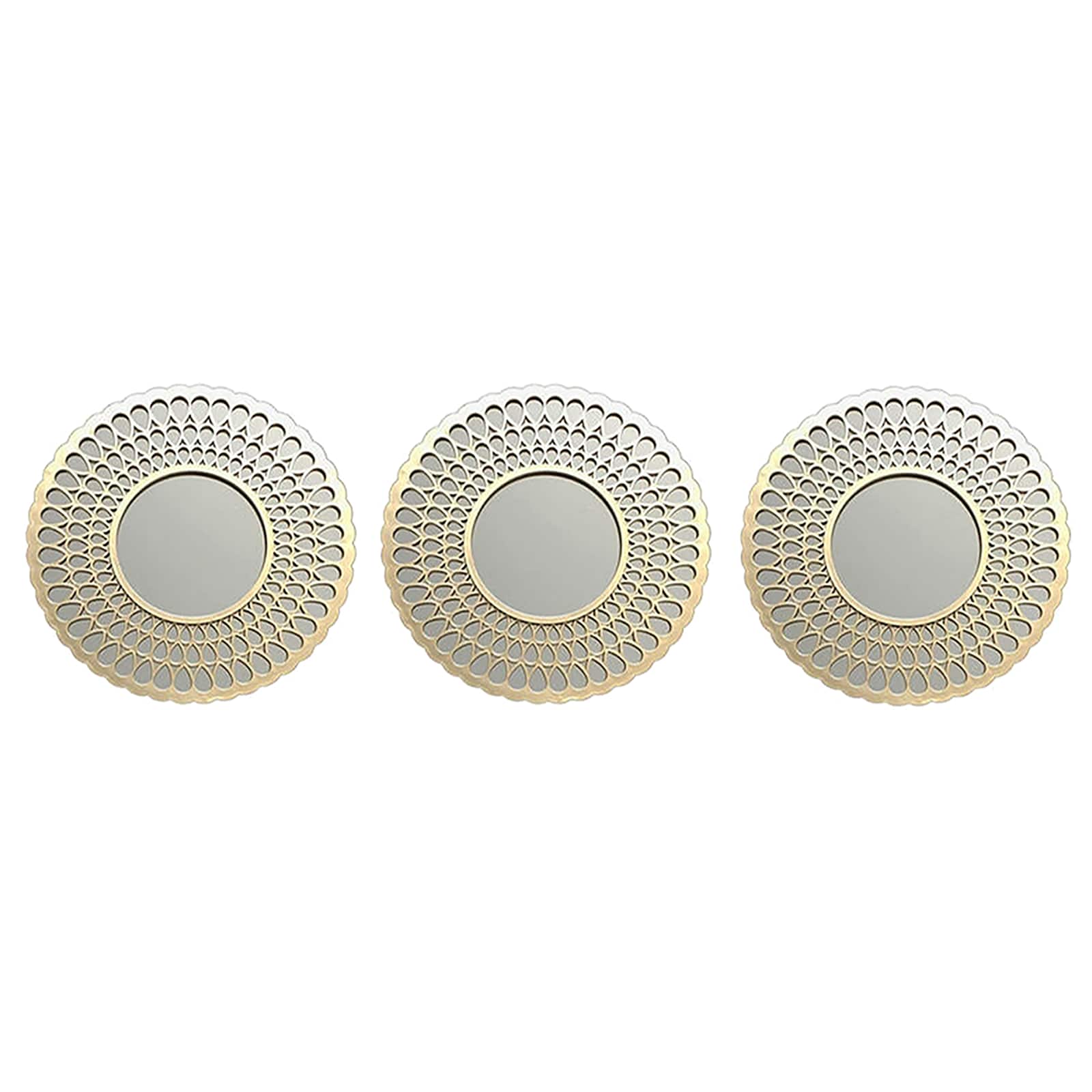 3-Piece Gold Round Wall Mirror Set, 10"