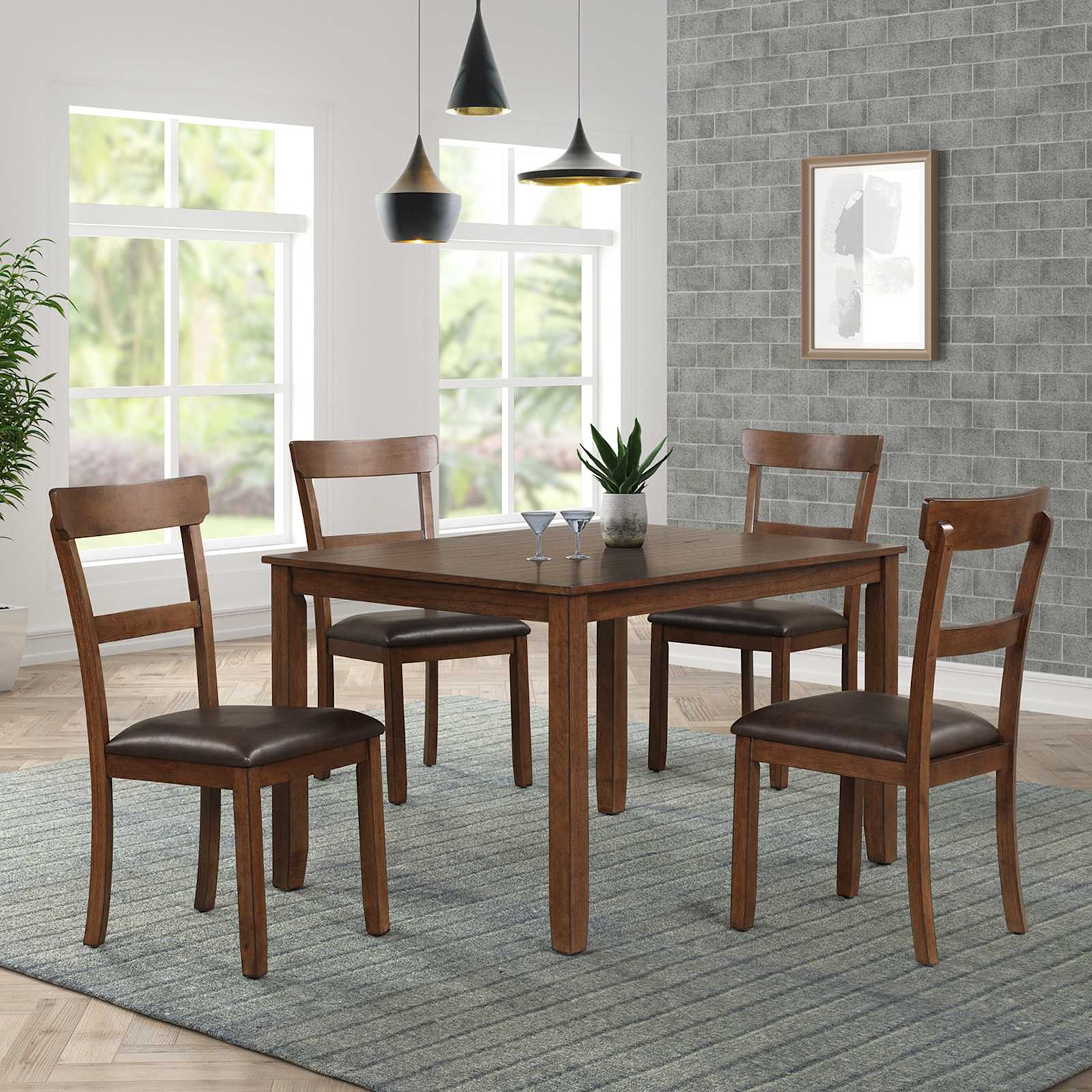 Anderson 5-Piece Wooden Dining Set, Walnut