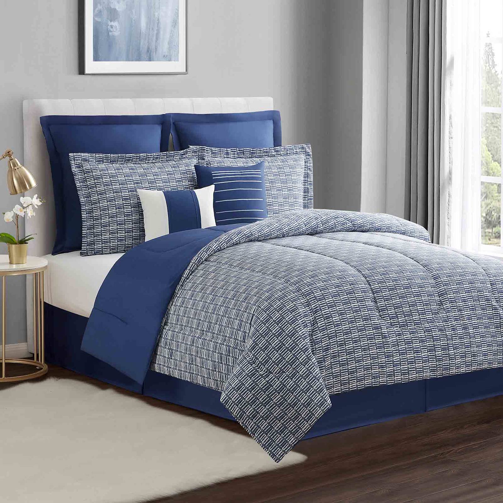 8-Piece Casey Navy Essential Comforter Set, Queen