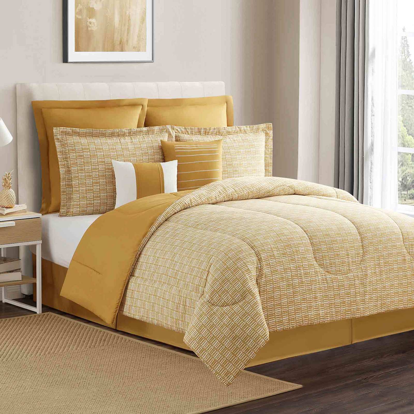 8-Piece Casey Gold Essential Comforter Set, Queen