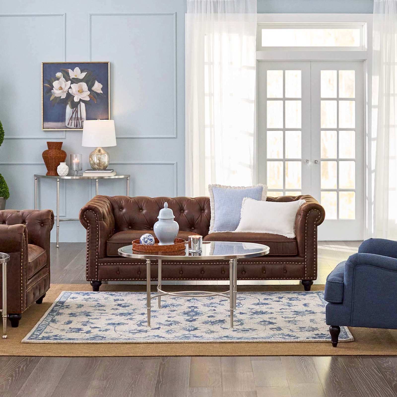 Chesterfield Brown Faux Leather Sofa | At Home