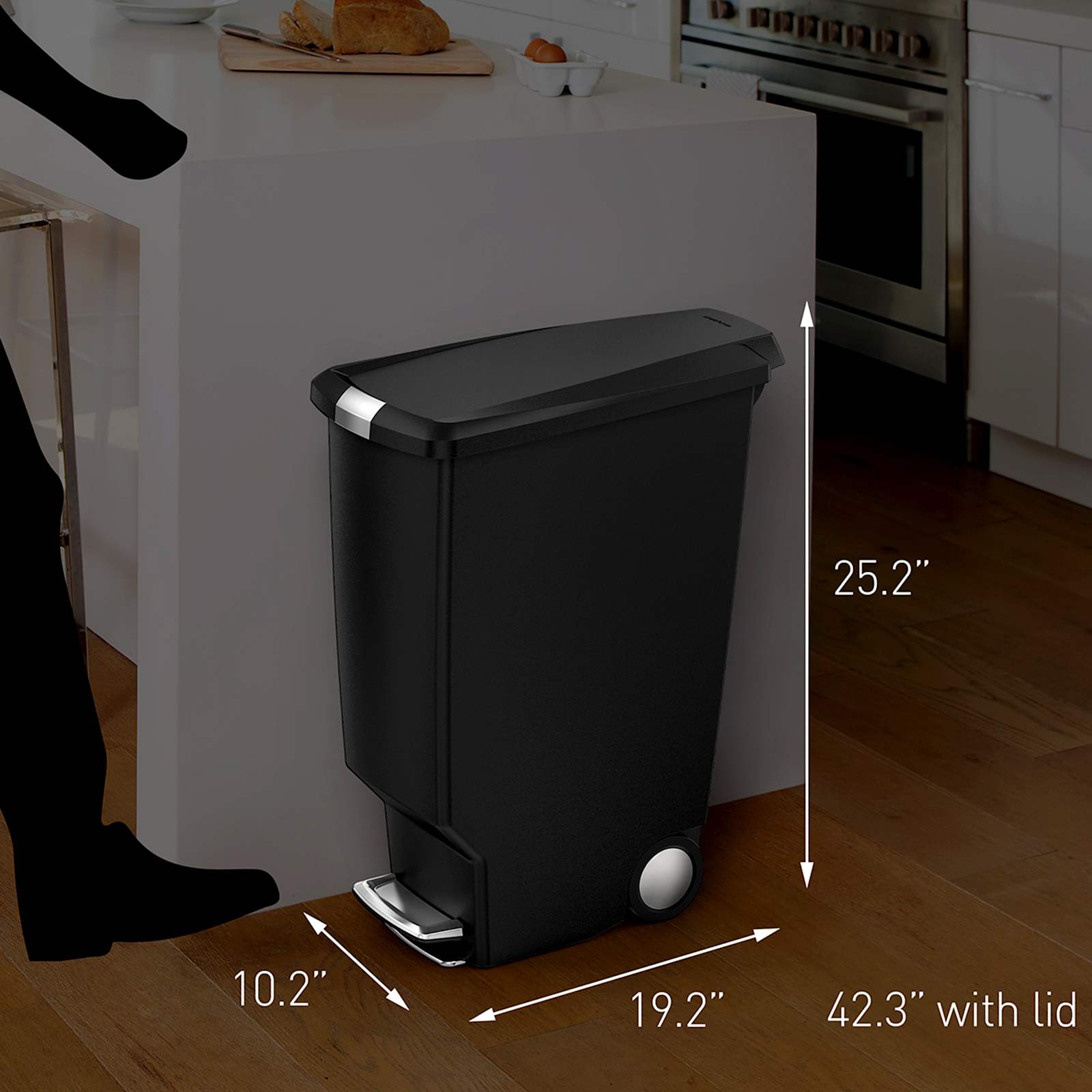 Simple Human Slim Black Kitchen Step Trash Can 40L | At Home