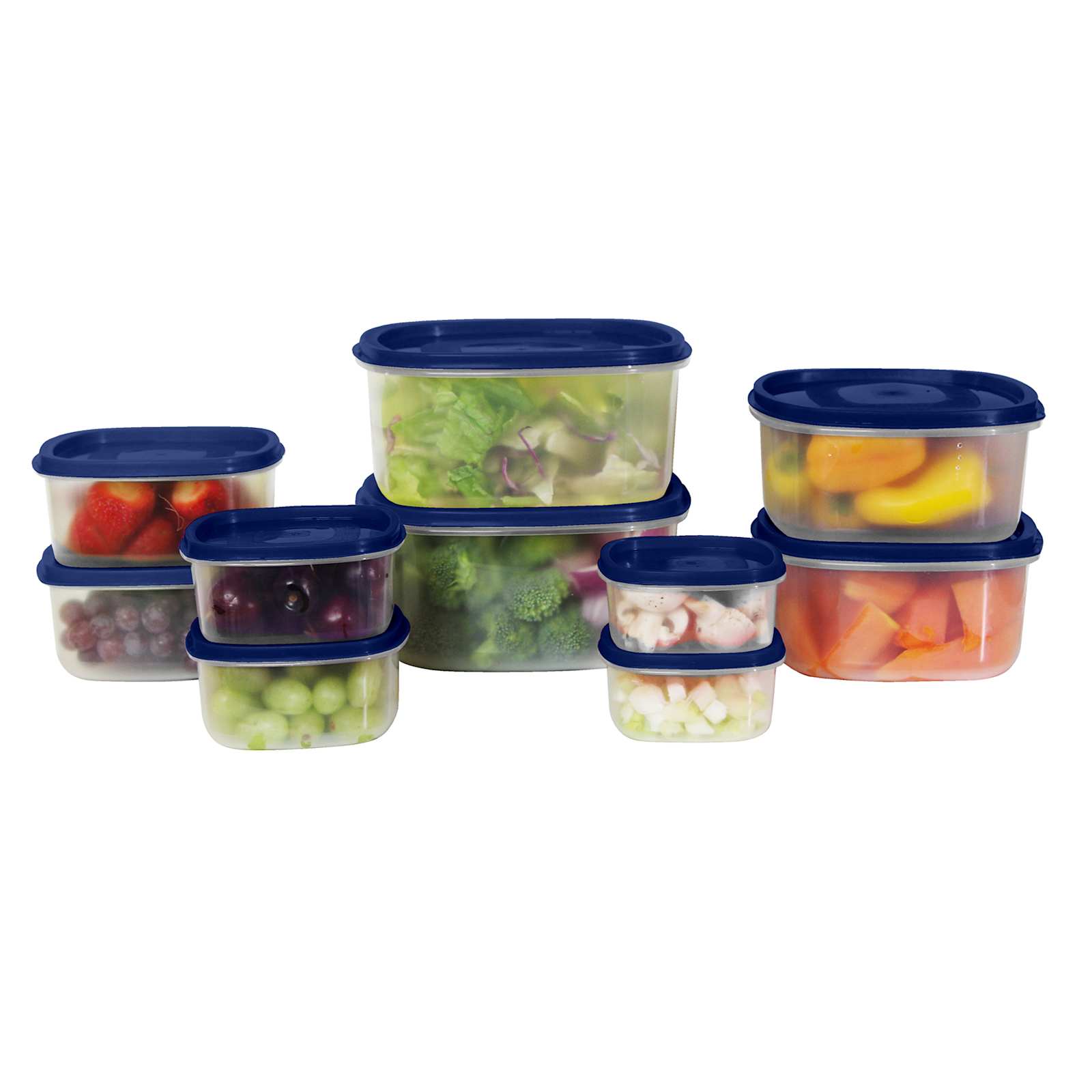 Farberware 20-Piece Square Food Storage Set with Blue Lids