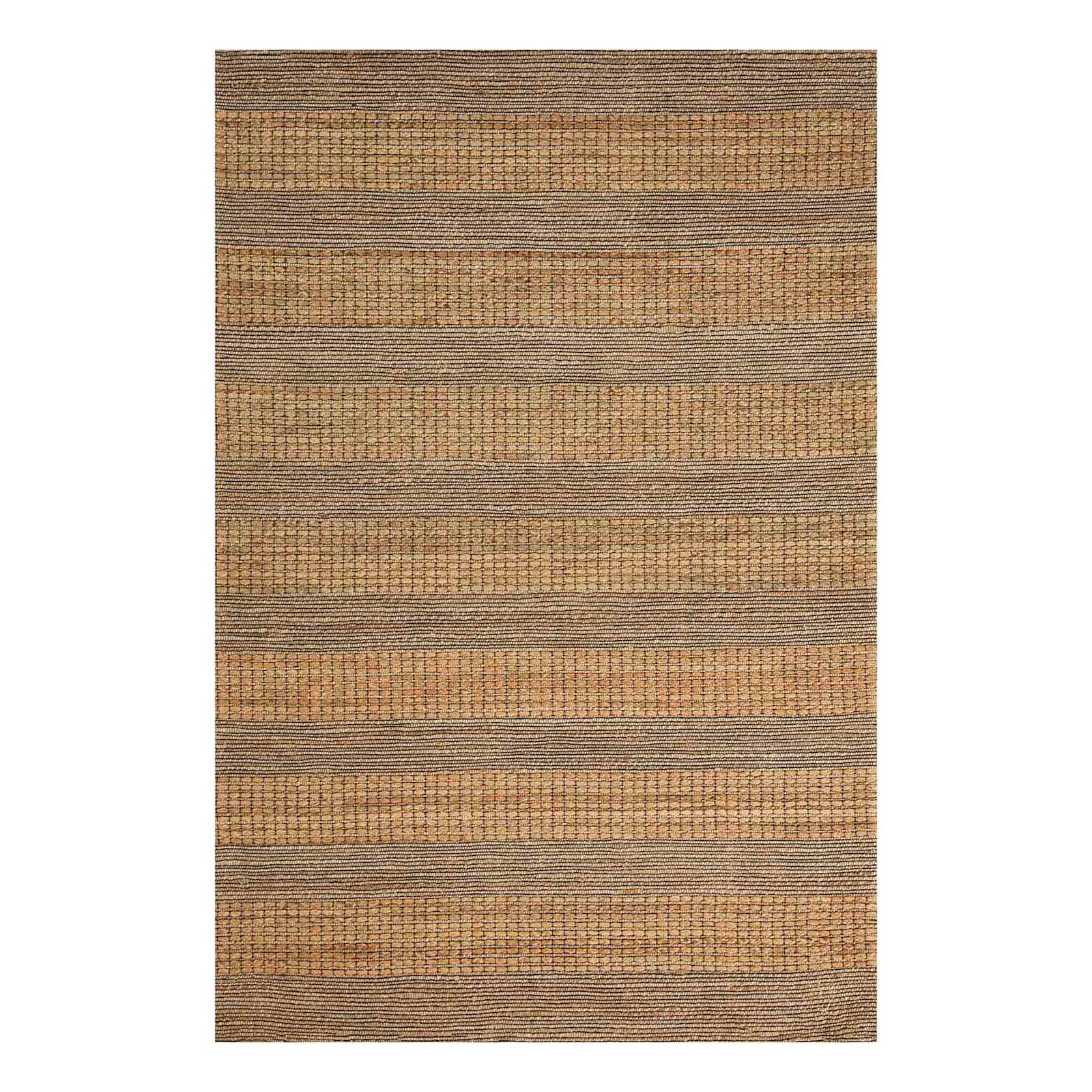 (B870) Found & Fable Aaron Brown & Natural Striped Jute Area Rug, 5x7