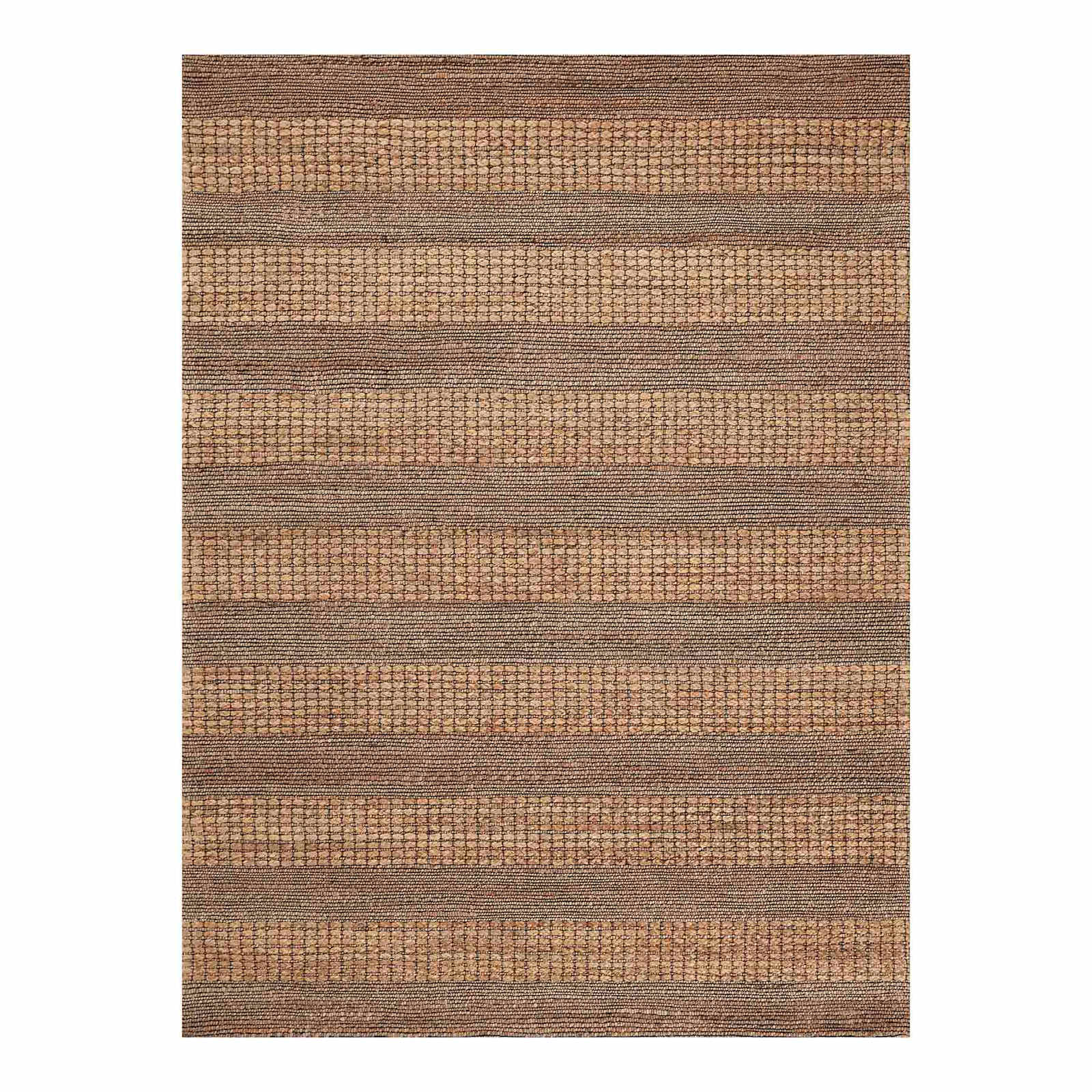 (B870) Found & Fable Aaron Brown & Natural Striped Jute Area Rug, 5x7