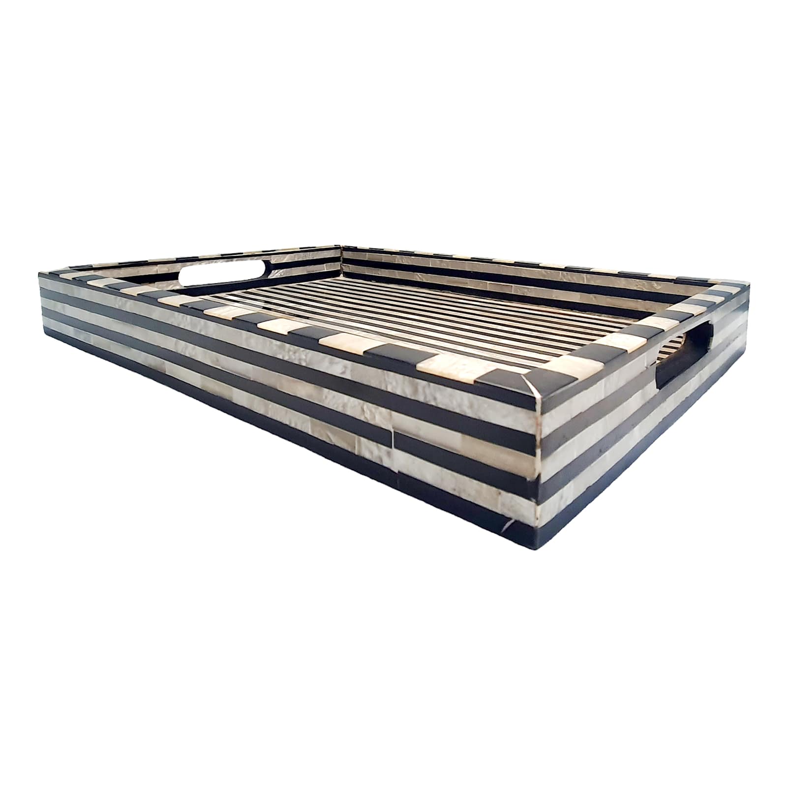 Black & Tan Striped Decorative Tray, 16x12