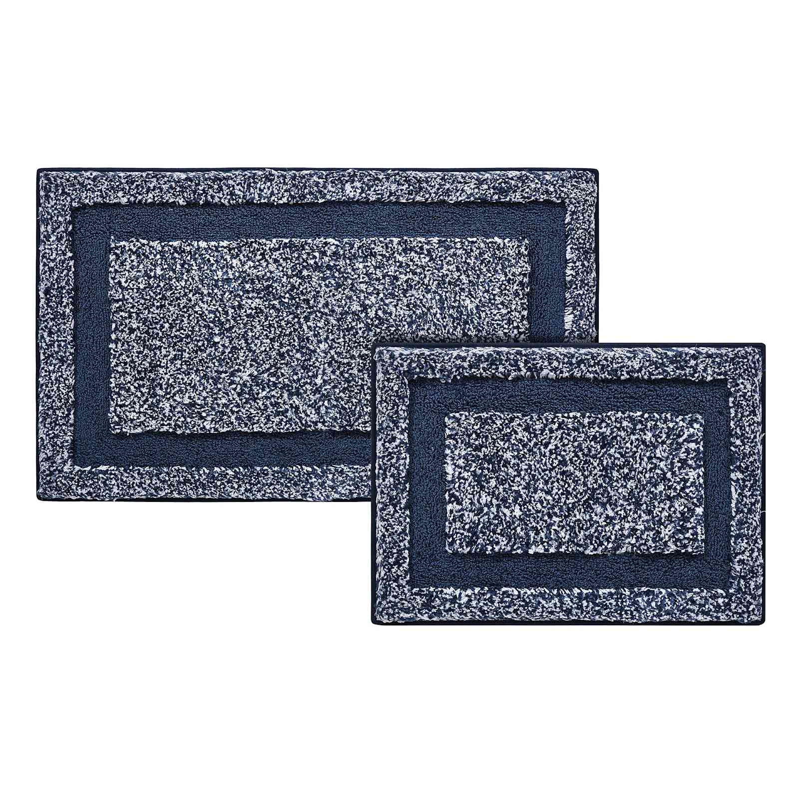 Navy Blue Heathered Hotel Bath Rug Set 2 Piece | At Home
