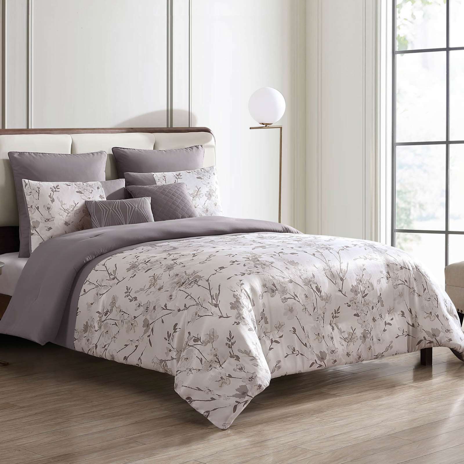 7-Piece Cayson Neutral Floral Comforter Set, Full/Queen