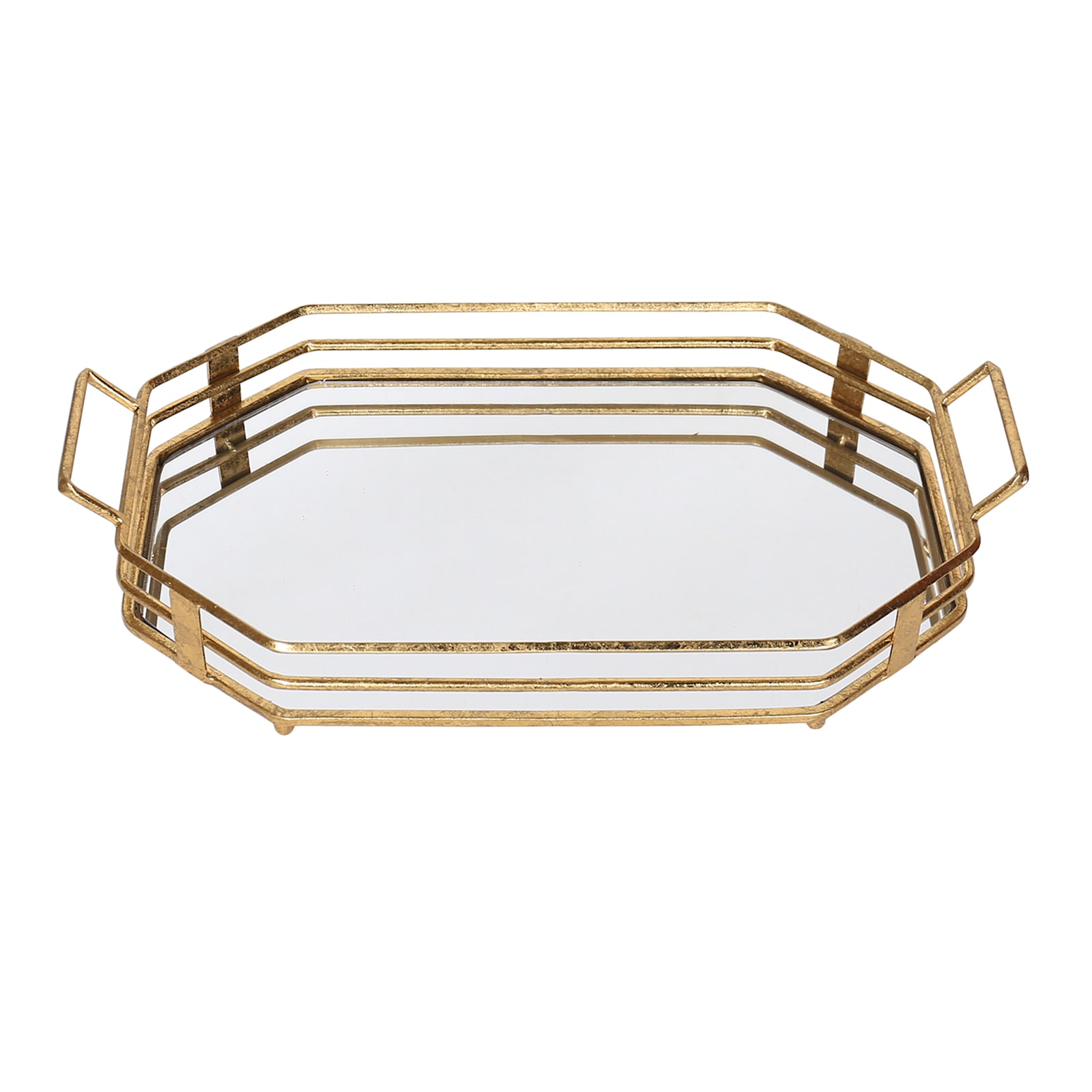 Gold Glass Tray with Mirror Top 23x13in | Home Decor | At Home