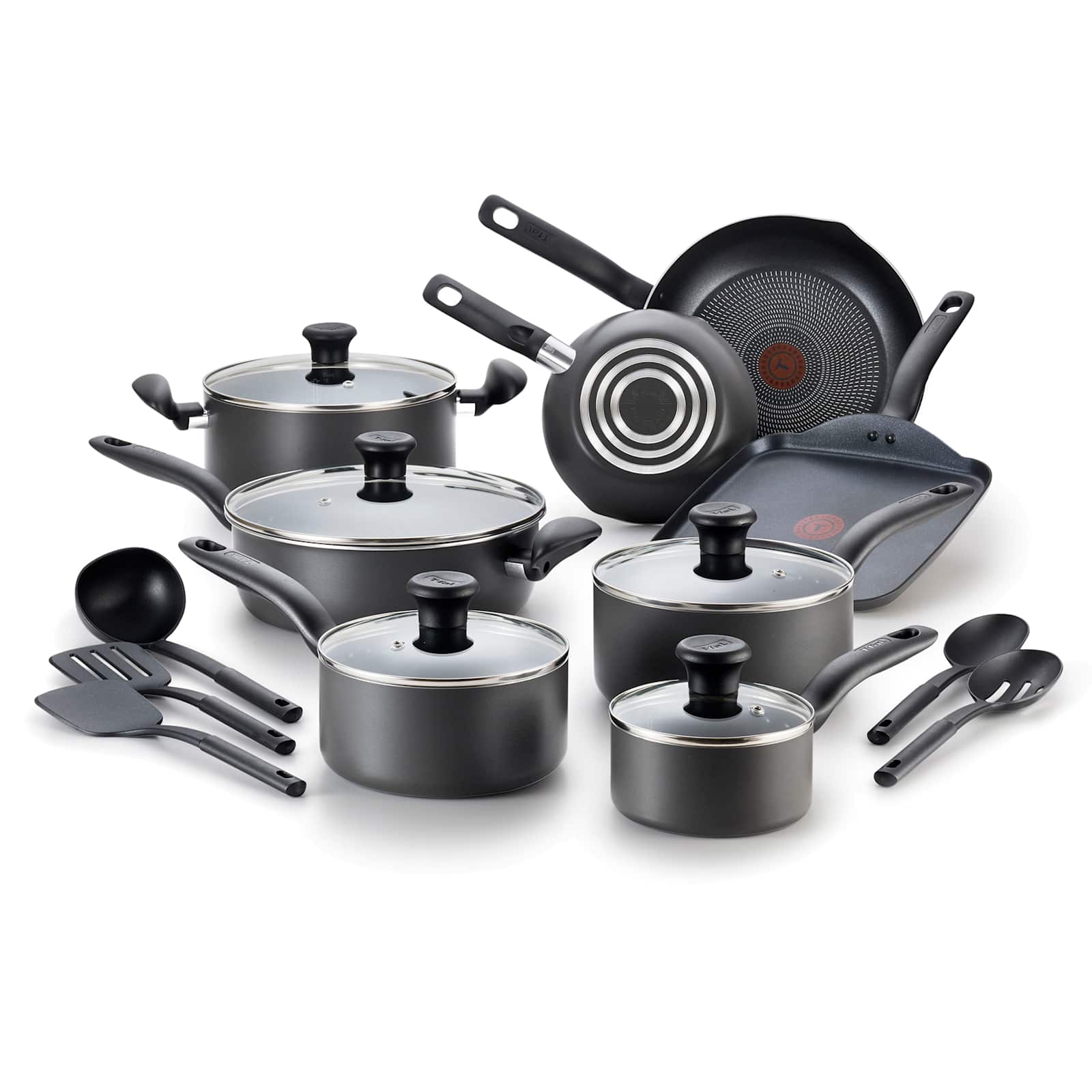 T-fal Initiatives 18-Piece Cookware Set, Gray