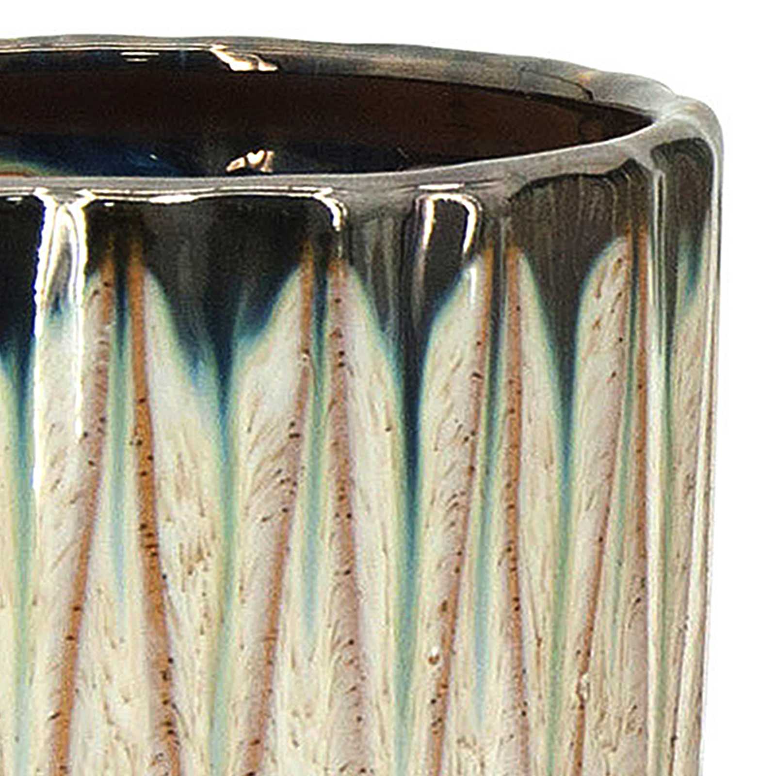 Indoor White & Turquoise Drip Ceramic Planter, Small