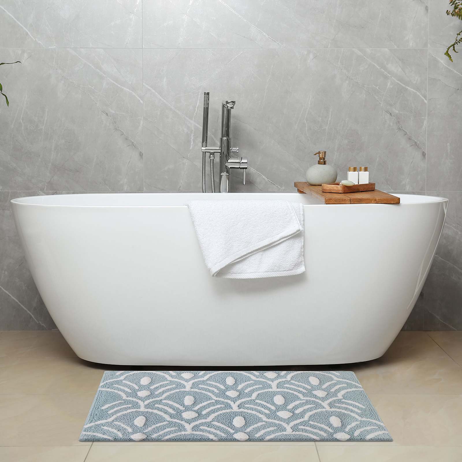 Light Blue Shell Design Cotton Bath Rug 20x30 | At Home