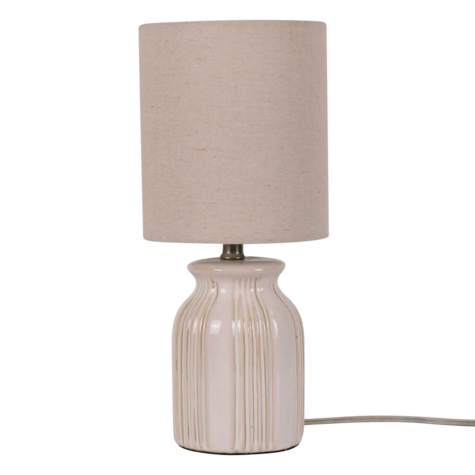 Honeybloom Cream Ceramic Ribbed Accent Lamp with Shade, 12.8"